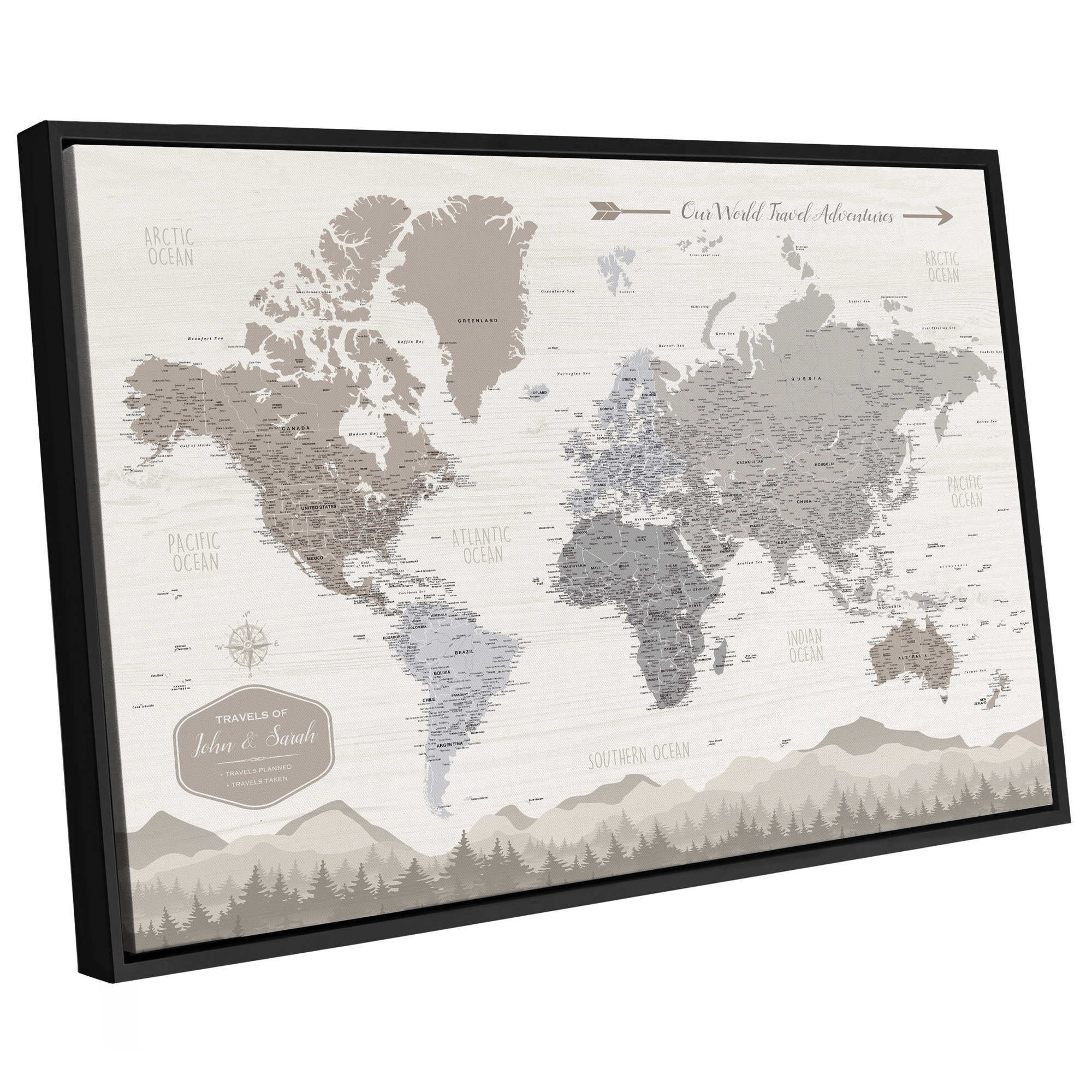 Holy Cow Canvas Personalized Farmhouse Push Pin World Map - Framed ...