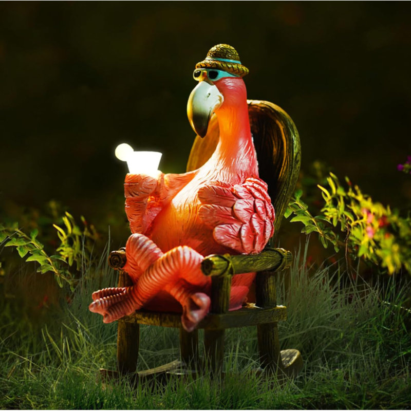 Arlmont & Co. Relaxing Solar Flamingo Statue | Wayfair