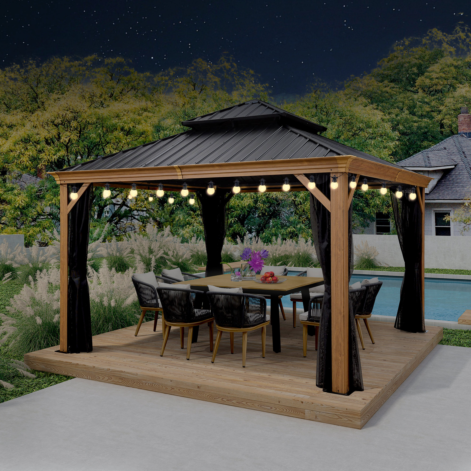 Purple Leaf 12' X 12' Outdoor Hardtop Gazebo For Patio Galvanized Steel ...
