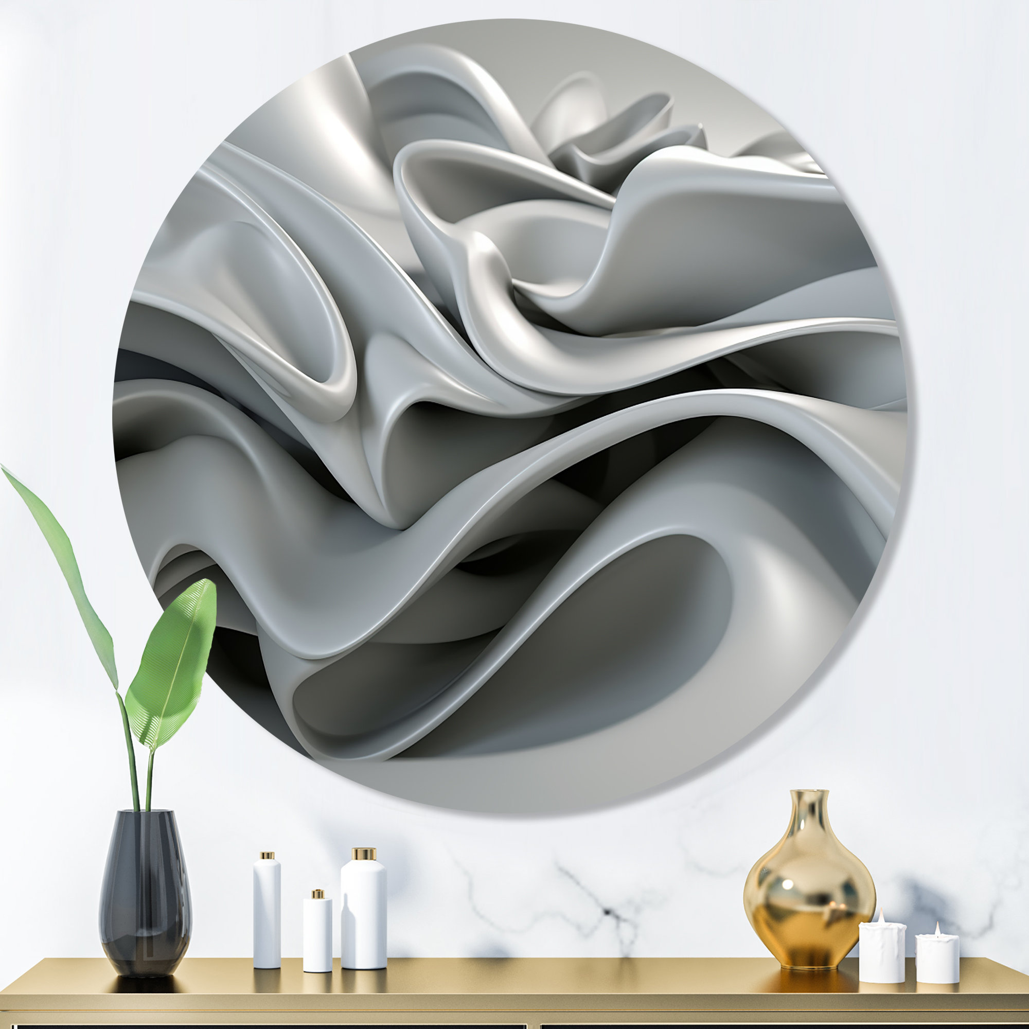 Ivy Bronx Grey Infinite Ripples - Abstract Modern Waves Round Metal ...