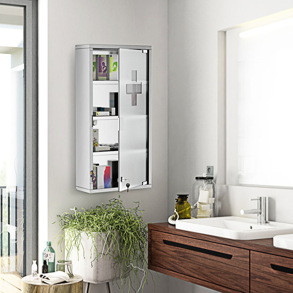 Inbox Zero Modern Wall Mounted Medicine Cabinet, Locking Wall Cabinet ...