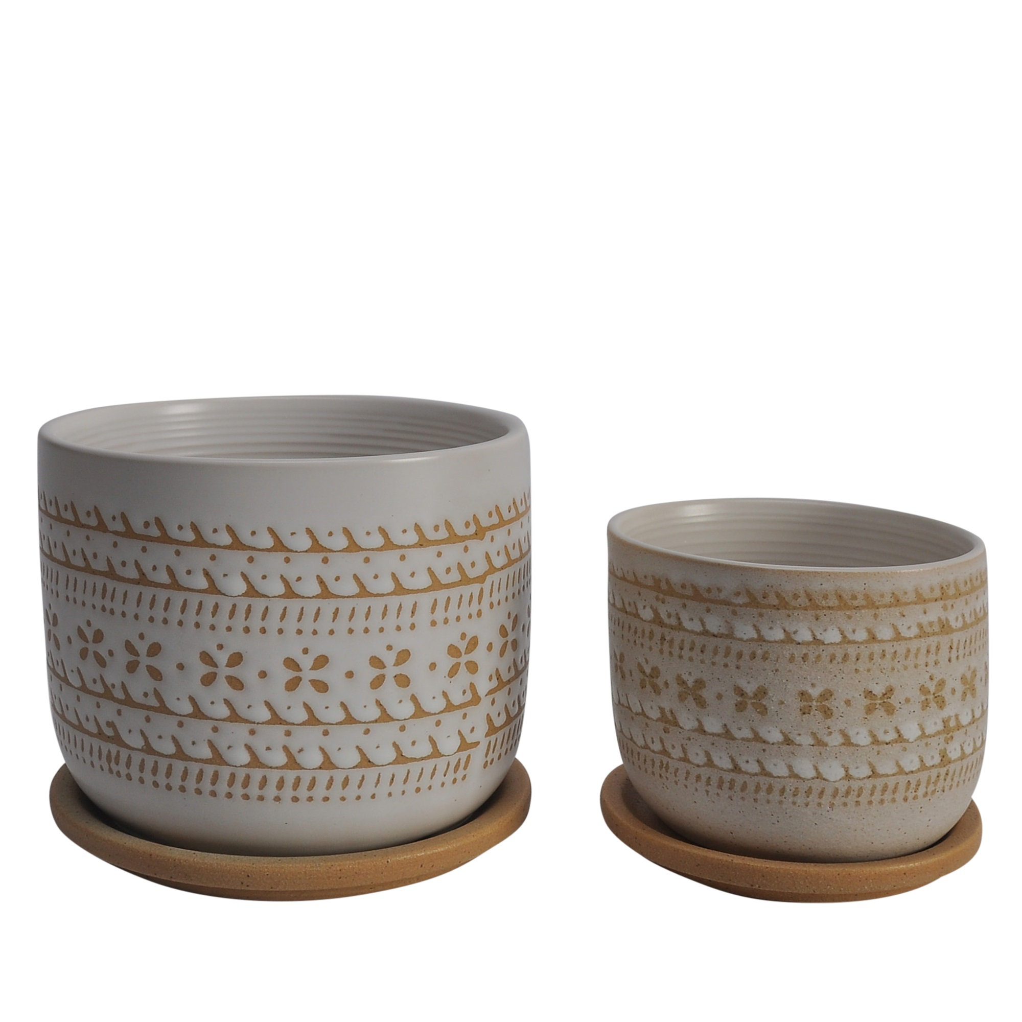 Foundry Select Ceramic Planter Set Brown Planter, Daisy Design, 5 ...