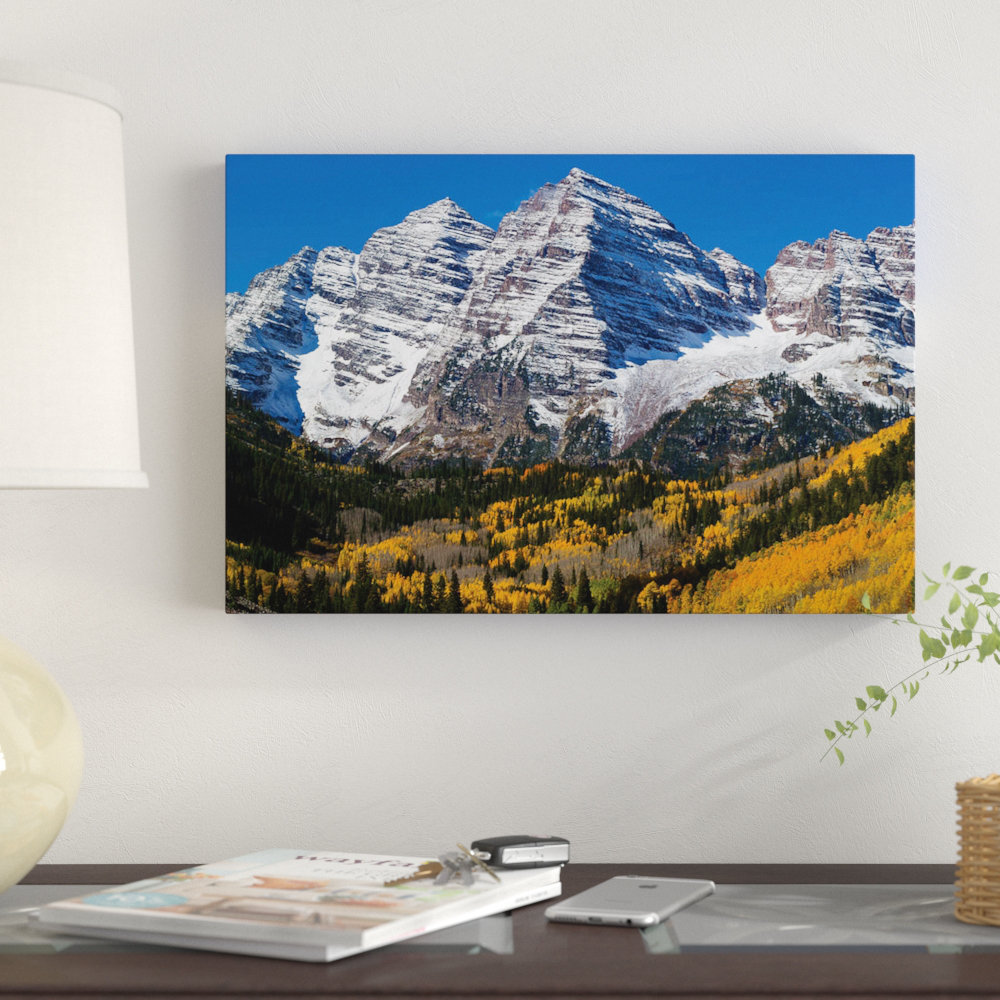 East Urban Home 'Trees with Mountain Range in the Background, Maroon ...