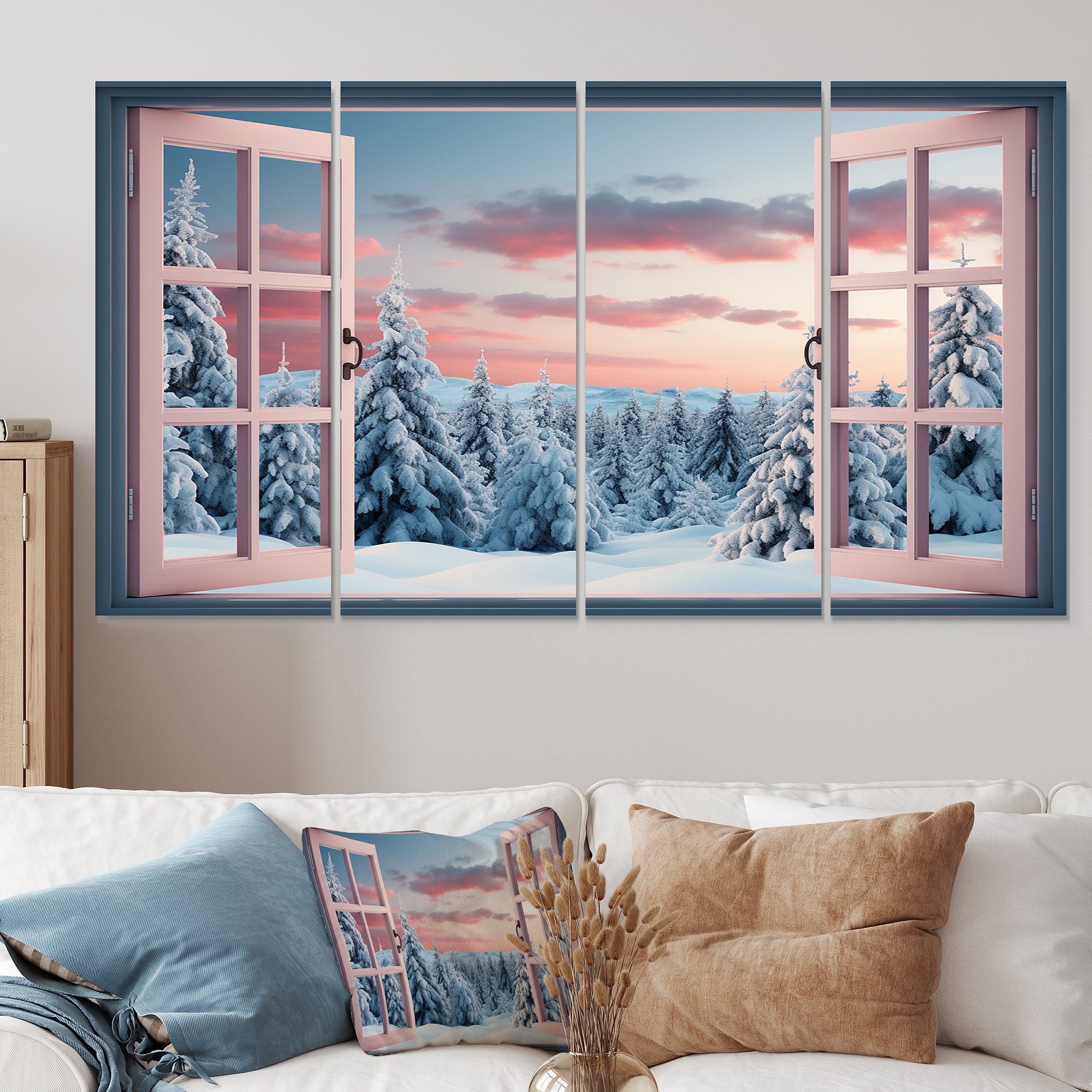 Winston Porter Forest Winter Window View I - Winter Landscape 4 Piece ...