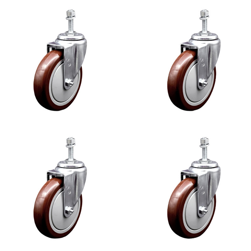 Service Caster Polyurethane 10MM Threaded Stem Caster Set 2 Brakes SCC ...