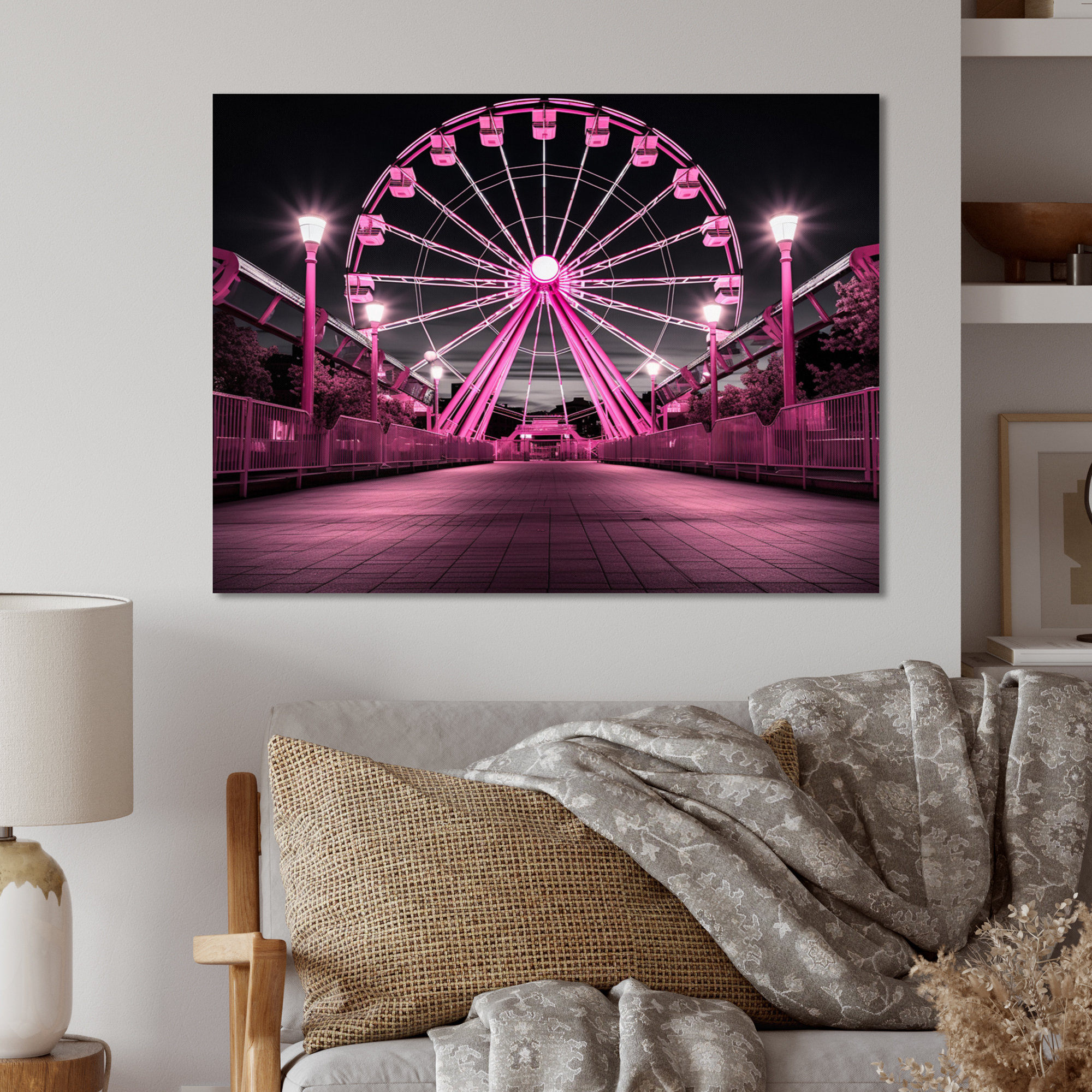 Ebern Designs Pink Ferris Wheel Merrygoround Magic I - Architecture ...