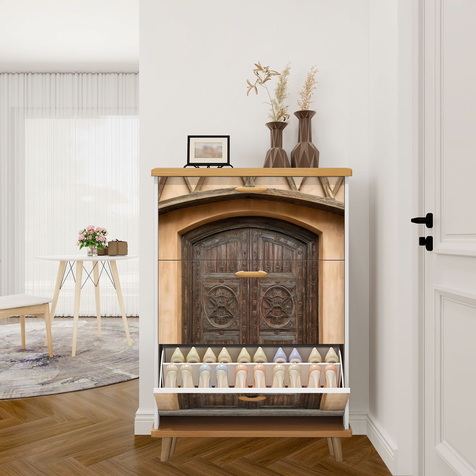 East Urban Home Shoe Storage Cabinet with 3 Flip Drawers for old wooden ...