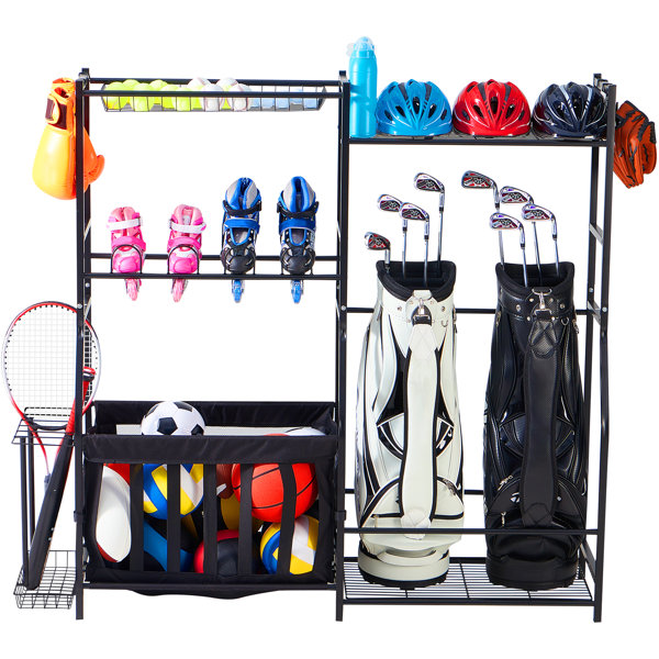 True & Tidy Garage Sports Equipment Organizer with Baskets and Hooks ...