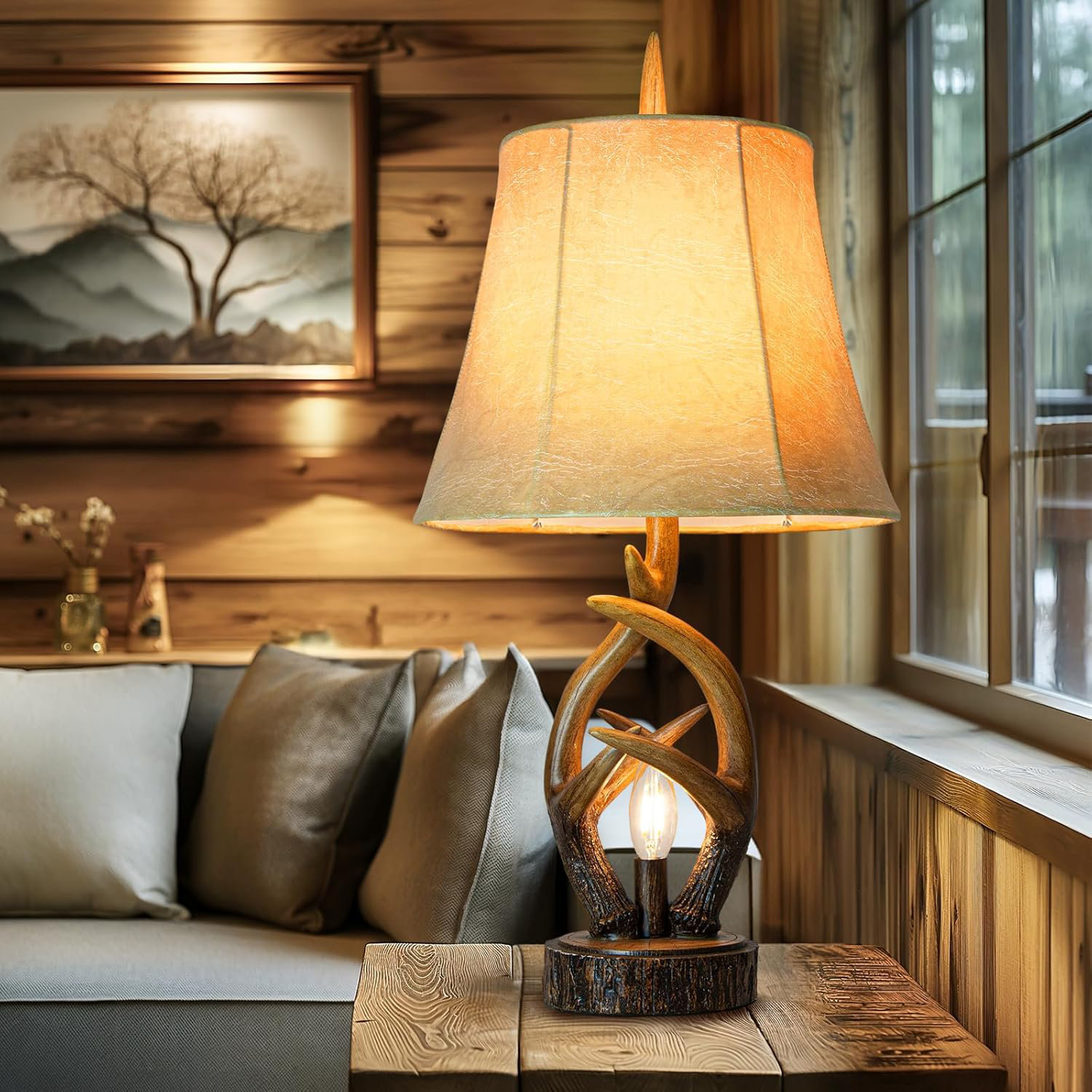 Loon Peak® Rustic Farmhouse Antlers Bedside Table Lamp Set Of 2 With ...