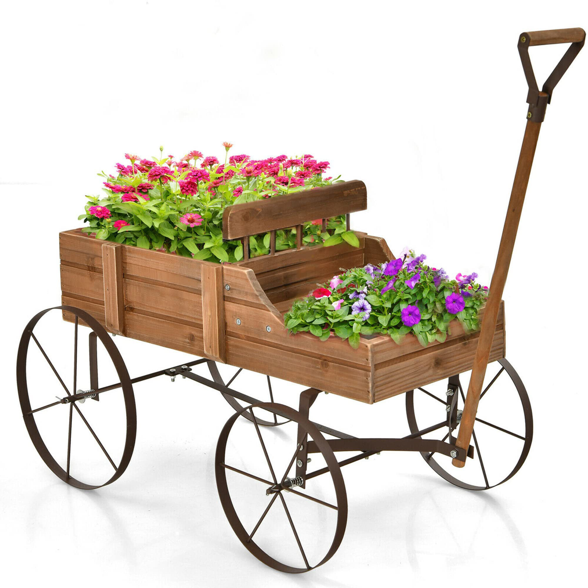 August Grove® Wooden Wagon Planter, Garden Wagon Cart Planter Stand ...