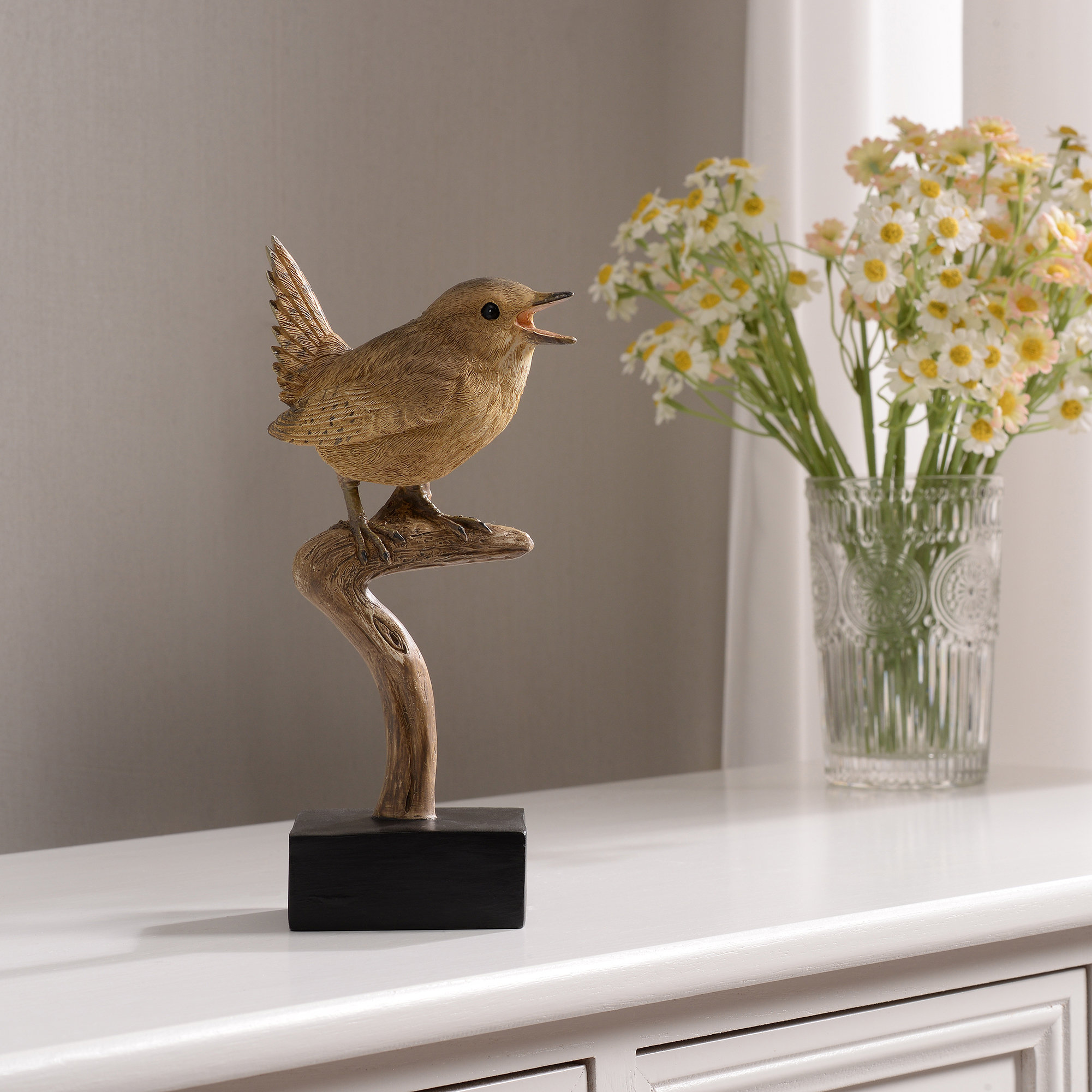 Hi-Line Gift Ltd. Sing Bird On Branch Lifelike Resin Bird Home Tabletop ...