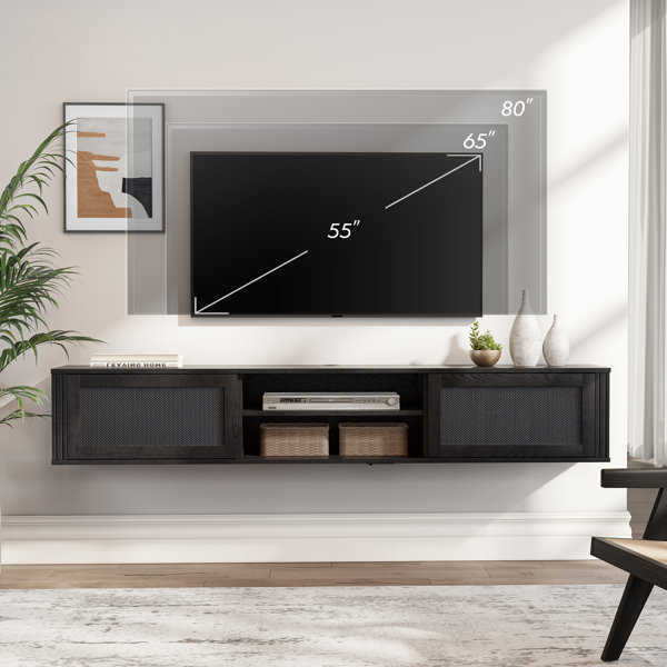 Ebern Designs Modern Black Floating TV Stand up to 90" TV Wall Mount ...