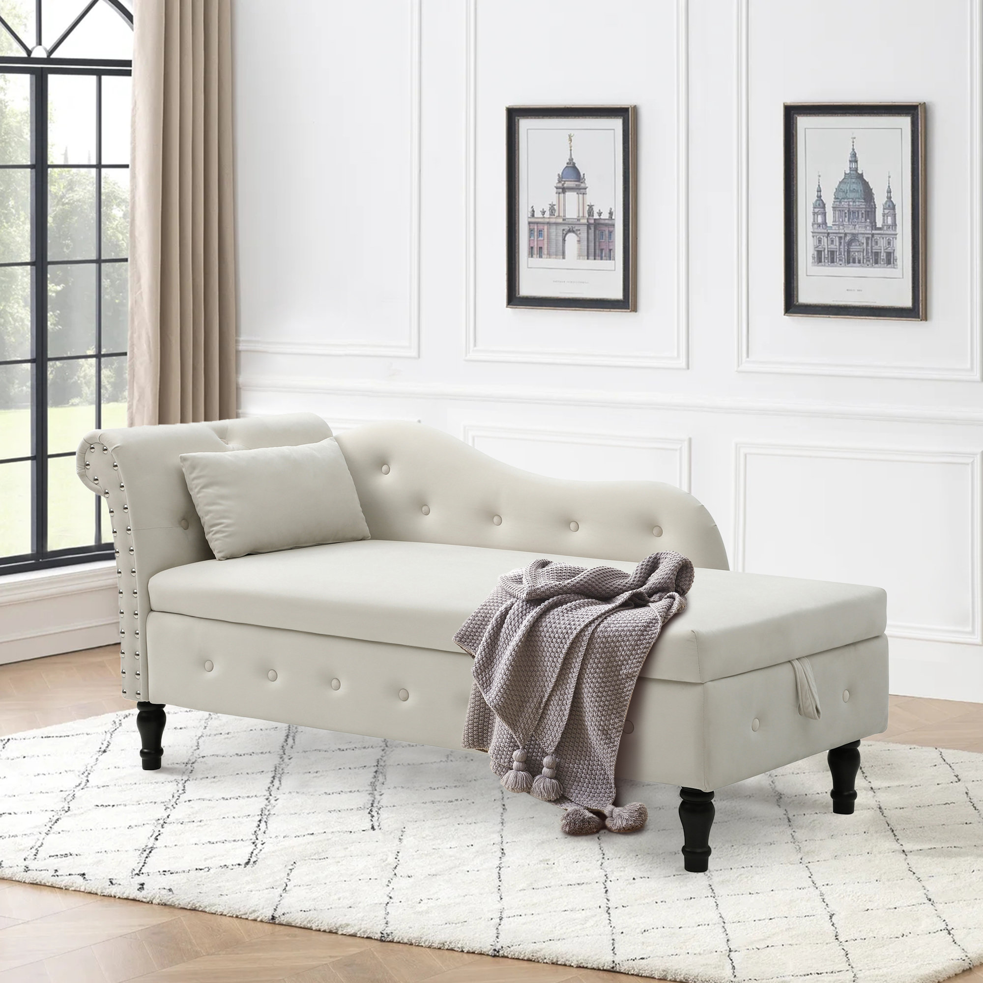 House of Hampton Dejonnae Tufted Velvet Storage Chaise Lounge Indoor ...