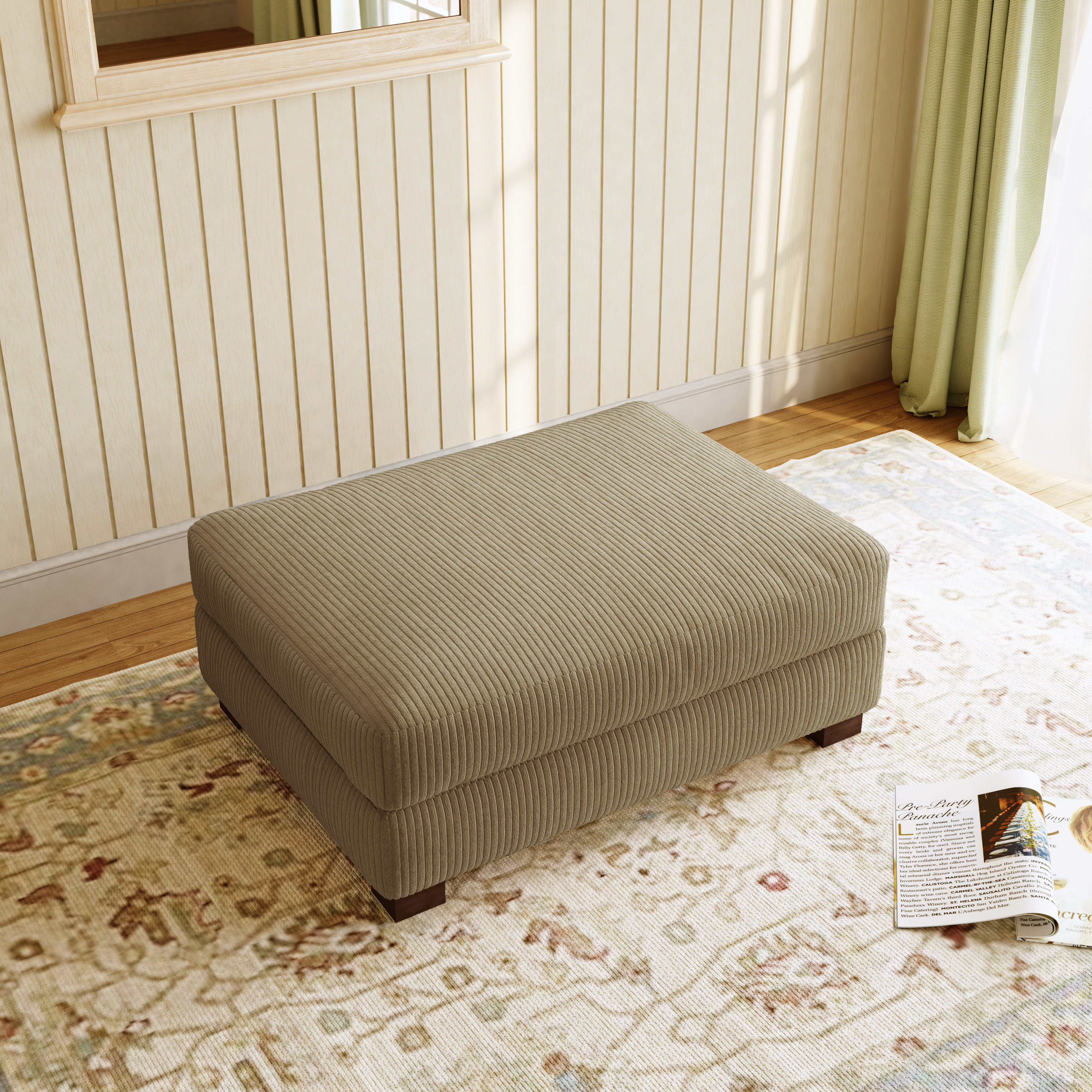 Blue Elephant Maelina Upholstered Square Corduroy Ottoman with Solid ...