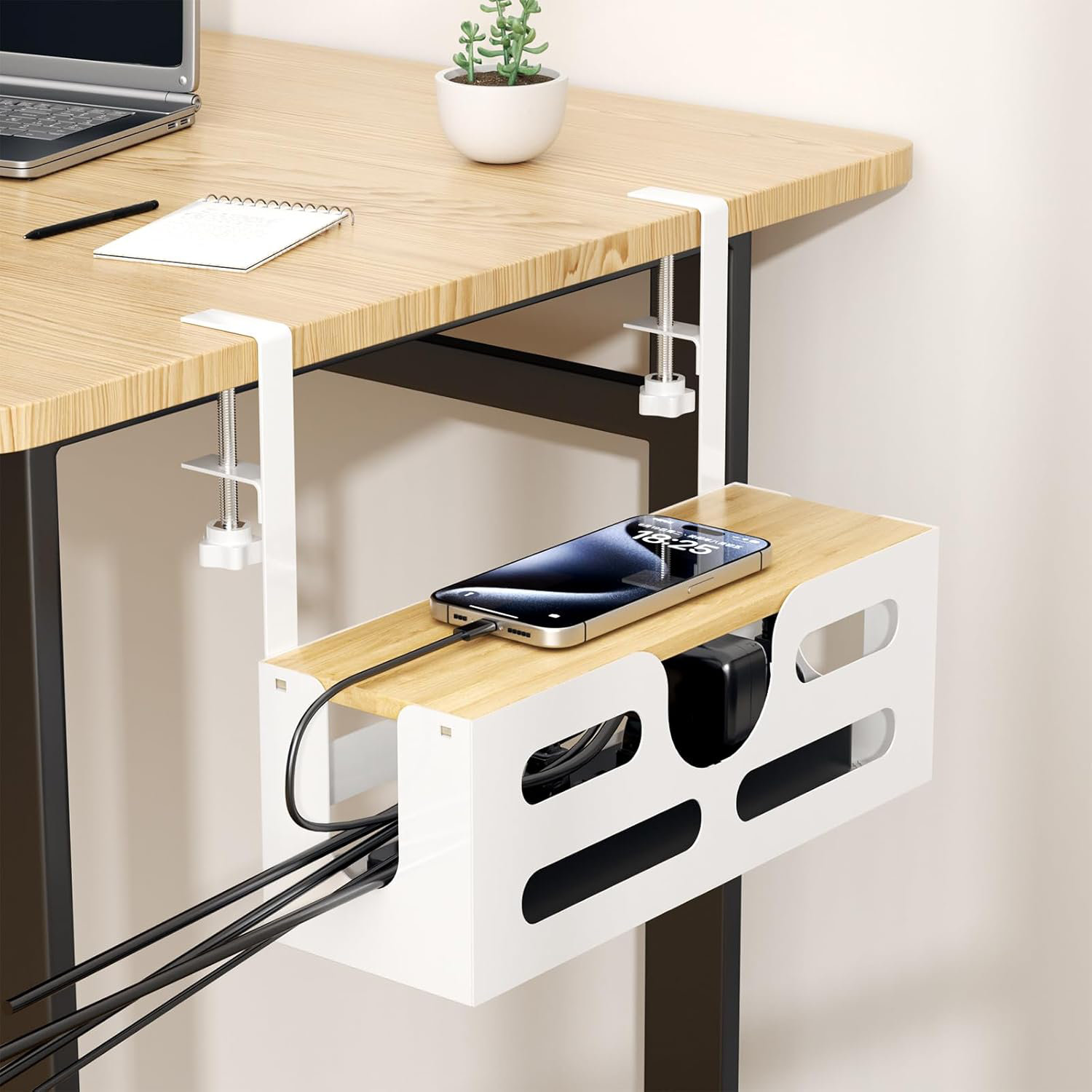 yitesiUSA Under Desk Cable Management Box With Lid, With Adjustable ...