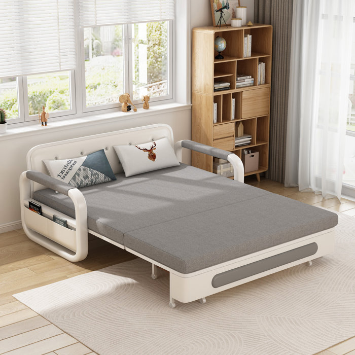 Latitude Run® Nathanjames 50'' gray cotton and linen expandable sofa ...