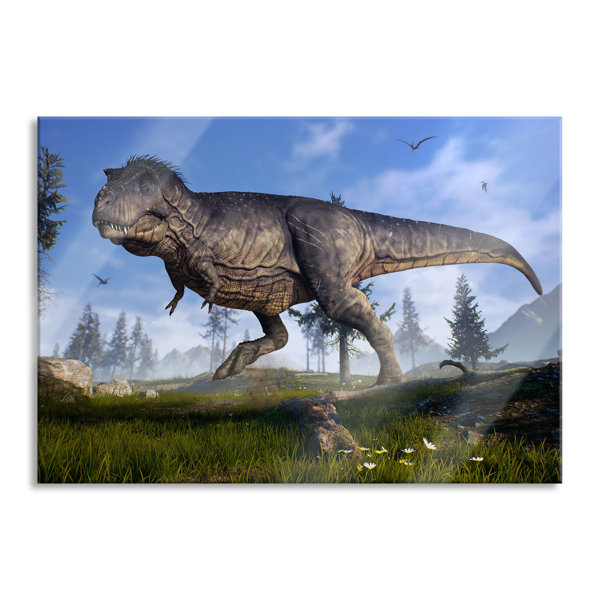 Happy Larry Glass art | Mural on real glass | T-Rex dinosaur in nature ...