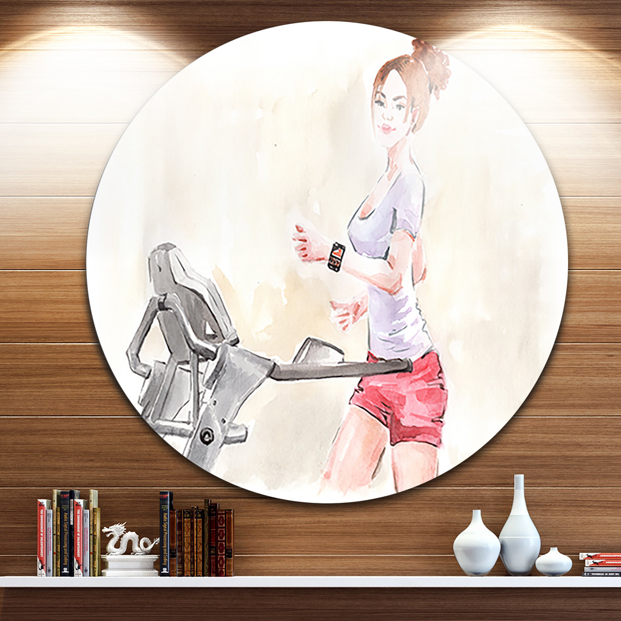 Design Art 'Pretty Workout with Fitness Watch' Painting Print on Metal ...