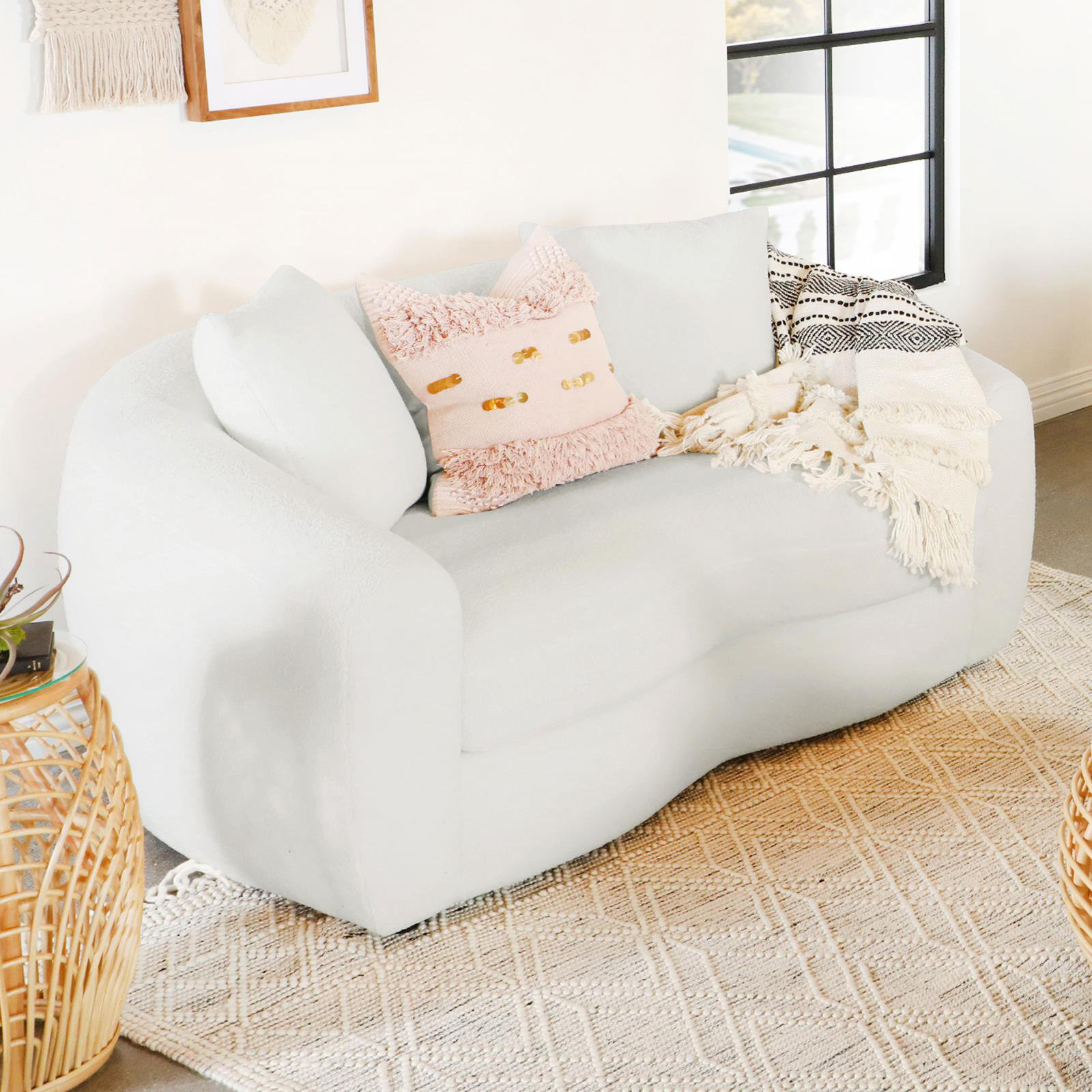 Everly Quinn Isabella Upholstered Tight Back Loveseat White | Wayfair