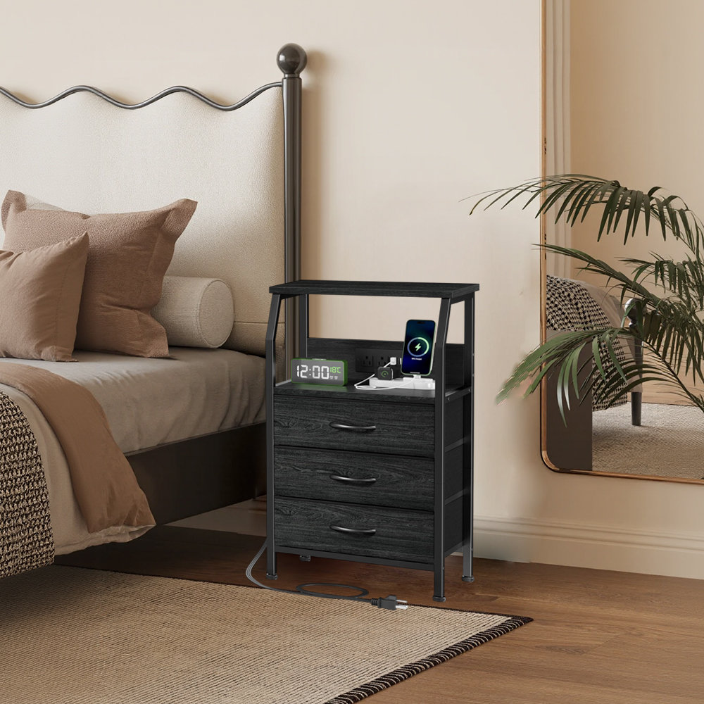 Latitude Run® Night Stand With Charging Station, USB Ports & Outlets ...
