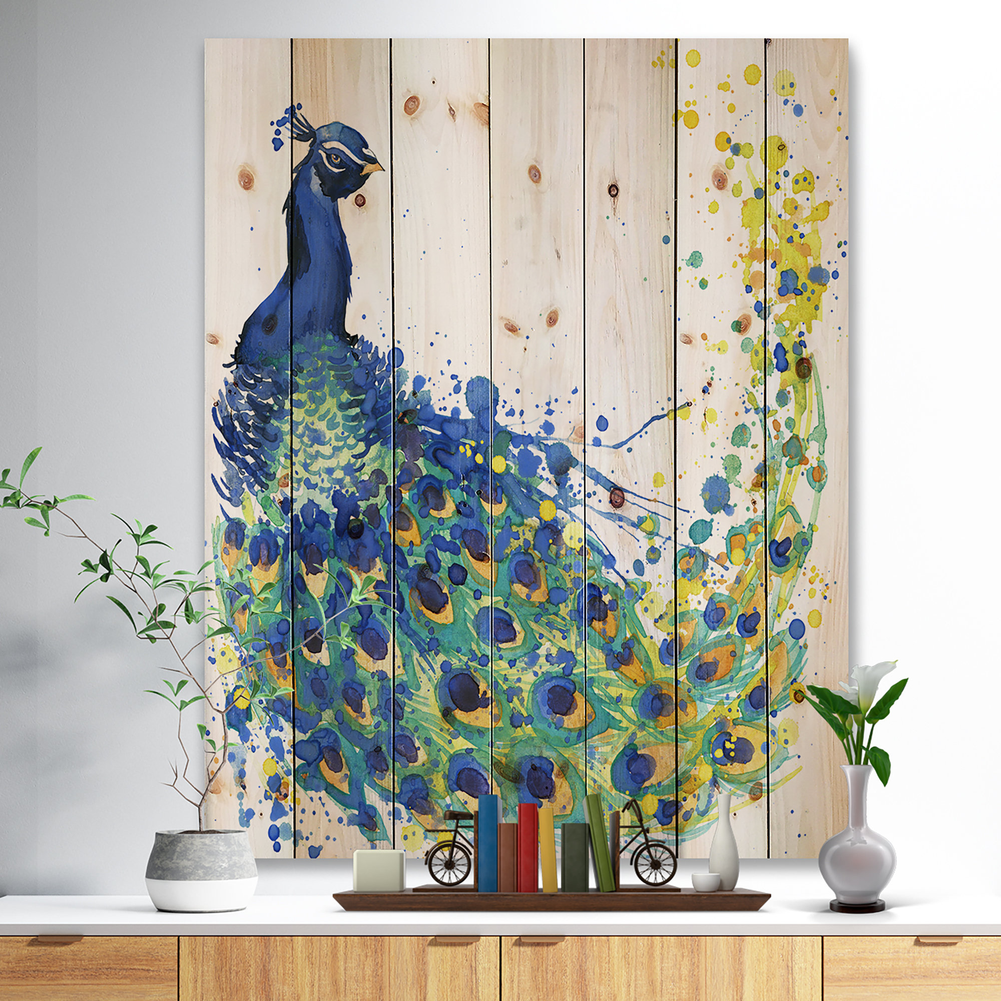 Bungalow Rose Exotic Peacock Watercolor - Traditional Wood Wall Art ...