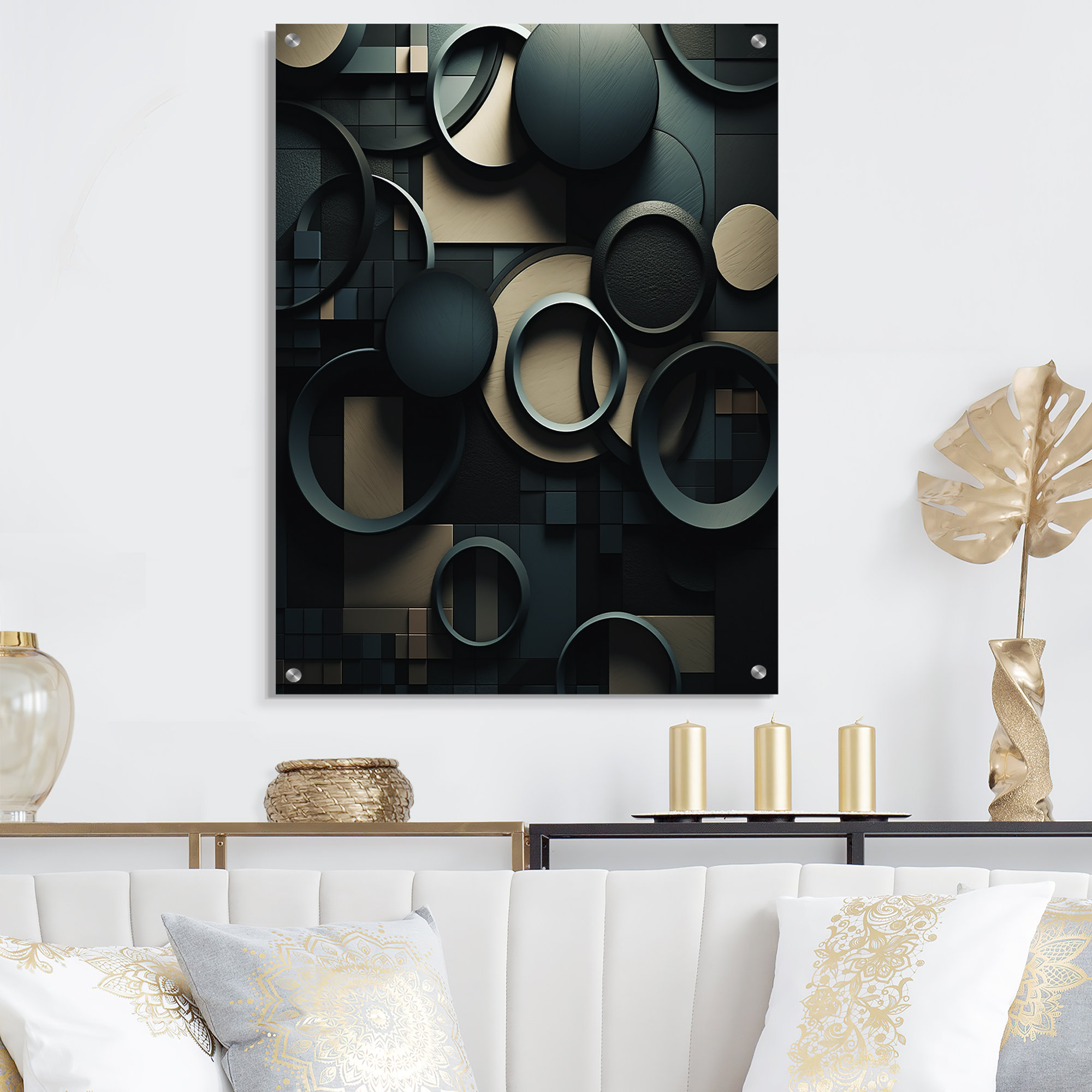 Wrought Studio™ Lakeashia - Teal Fragmented Forms - Cubism Acrylic Wall ...