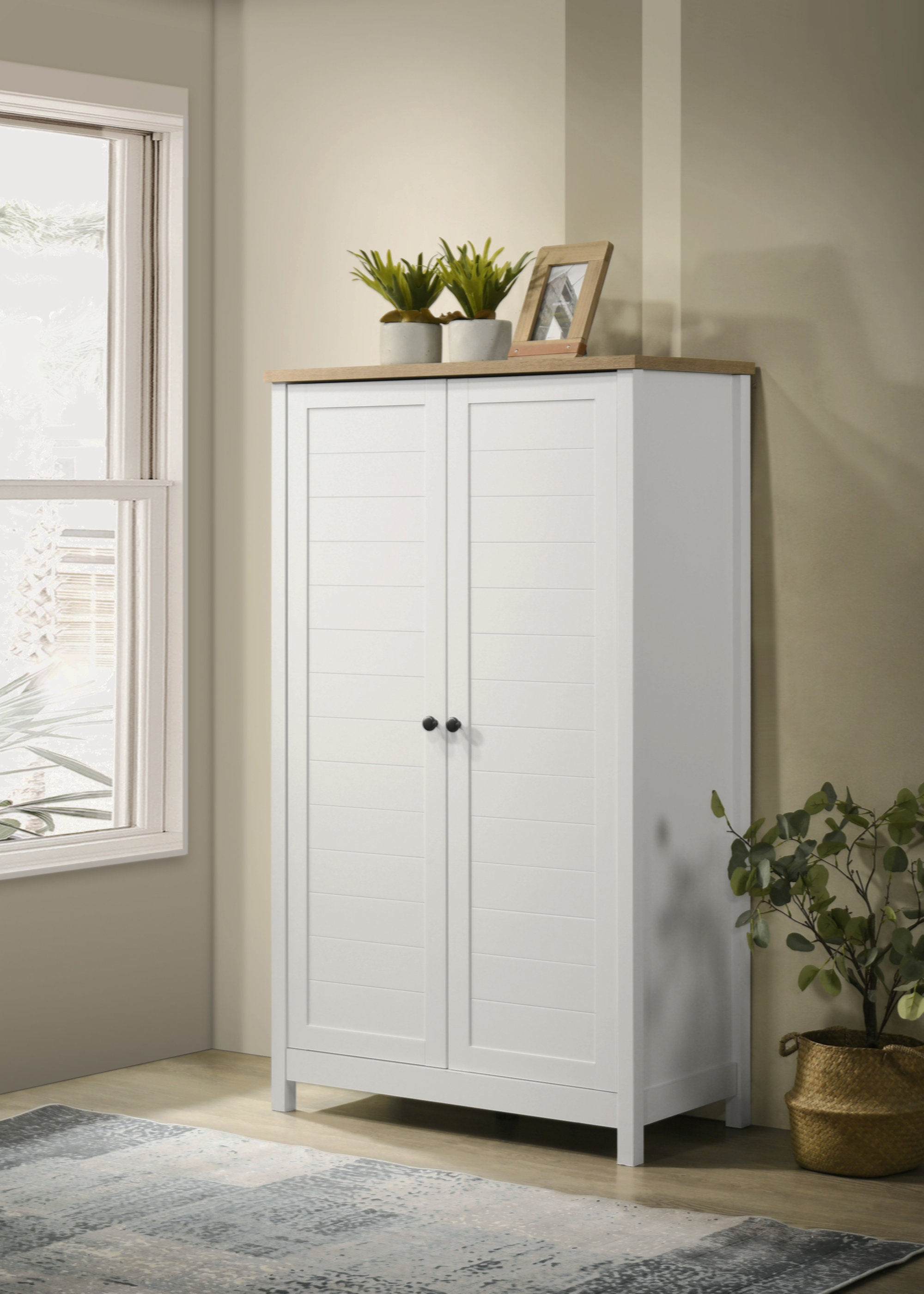 Winston Porter Claire 35" White Storage Cabinet With Oak Accent Finish ...