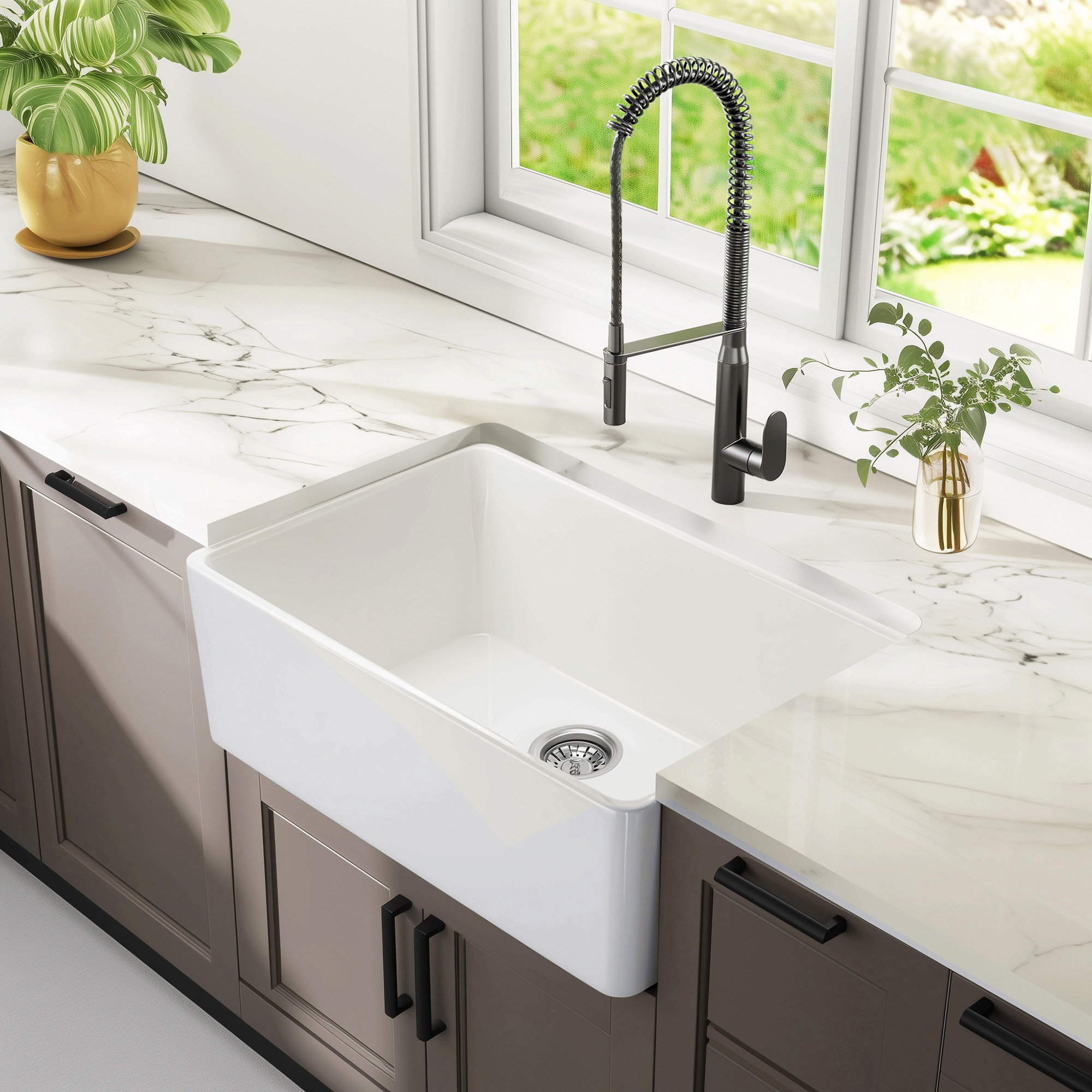 LICEN-Home 24 Inch White Fireclay Farmhouse Sink-24X 16 White Farm Sink For Small Kitchen And ...