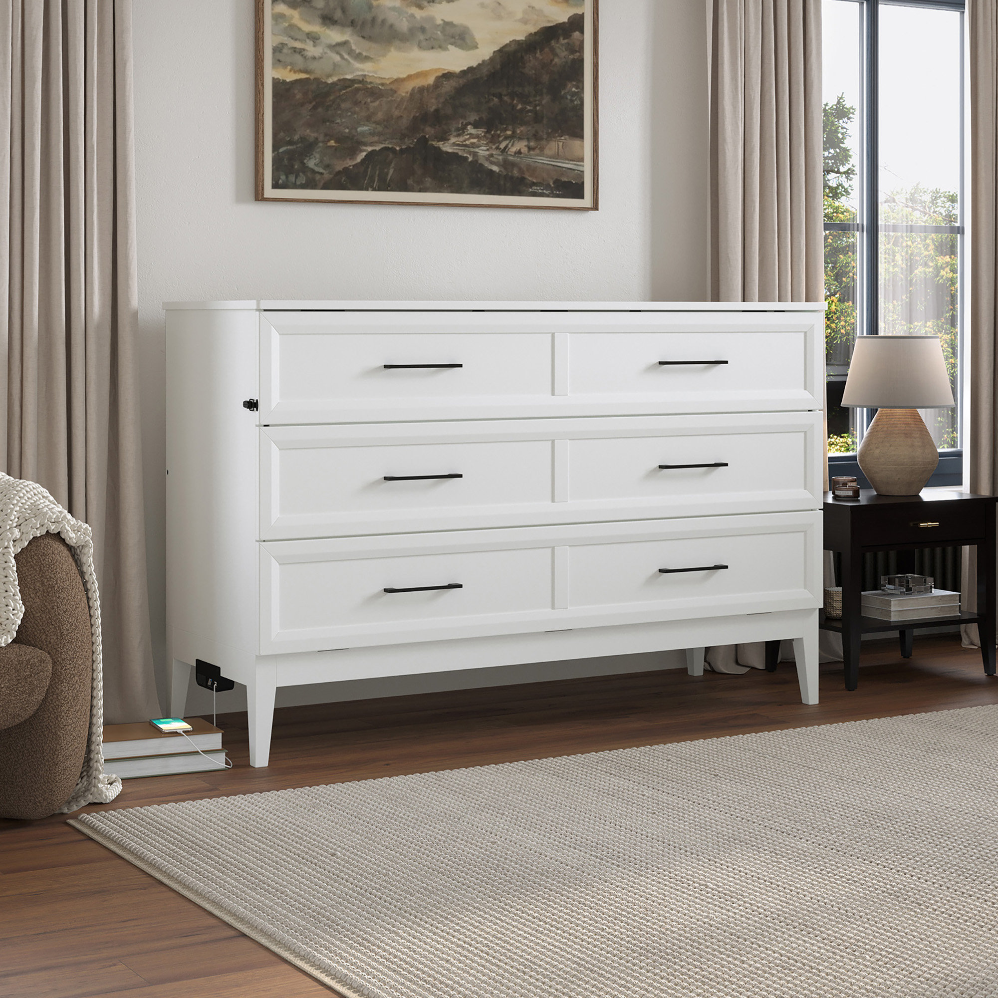 Red Barrel Studio® Santa Fe Queen Solid Wood Murphy Bed Chest with 6 ...