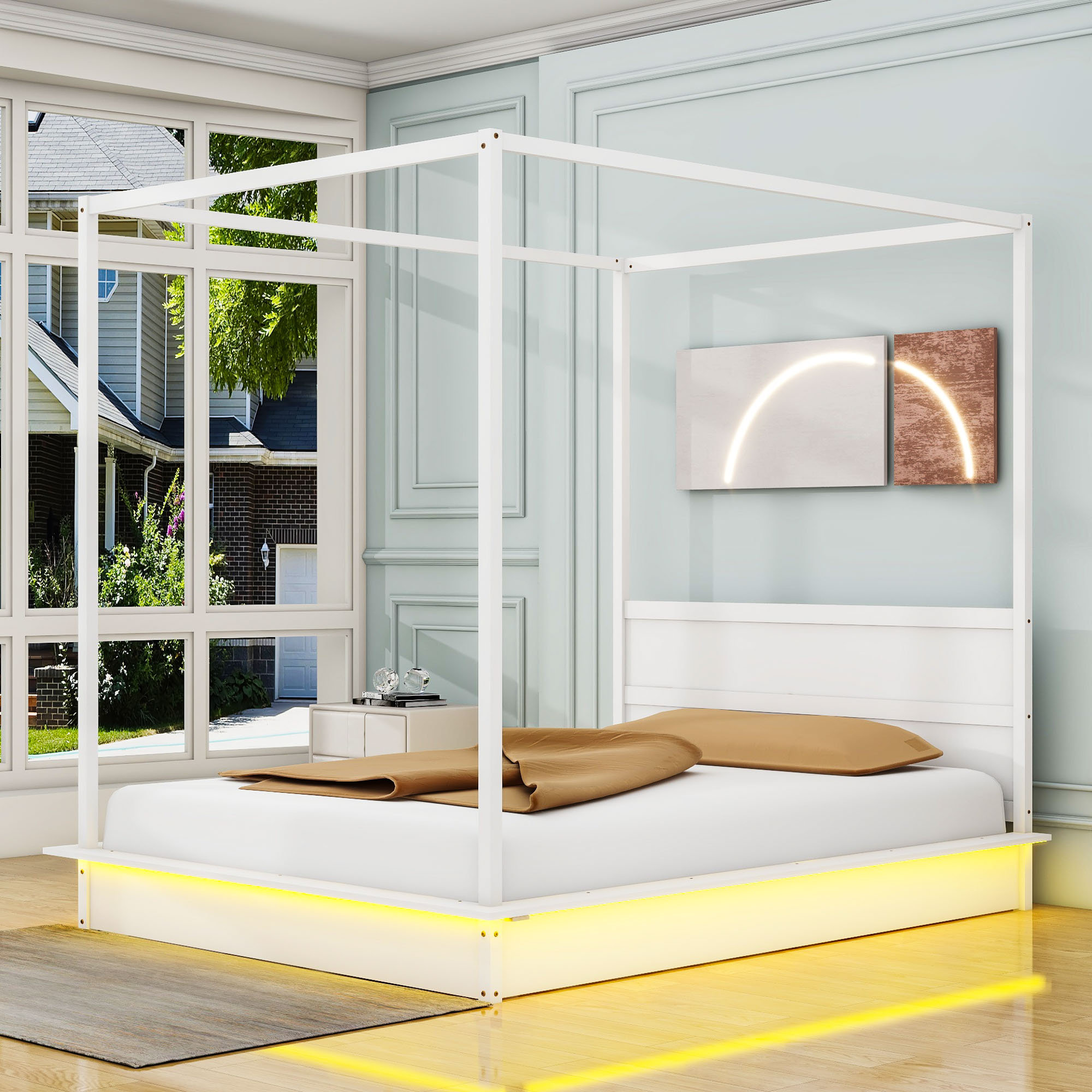 Red Barrel Studio® Kaleema Canopy Platform Bed With Headboard and LED ...