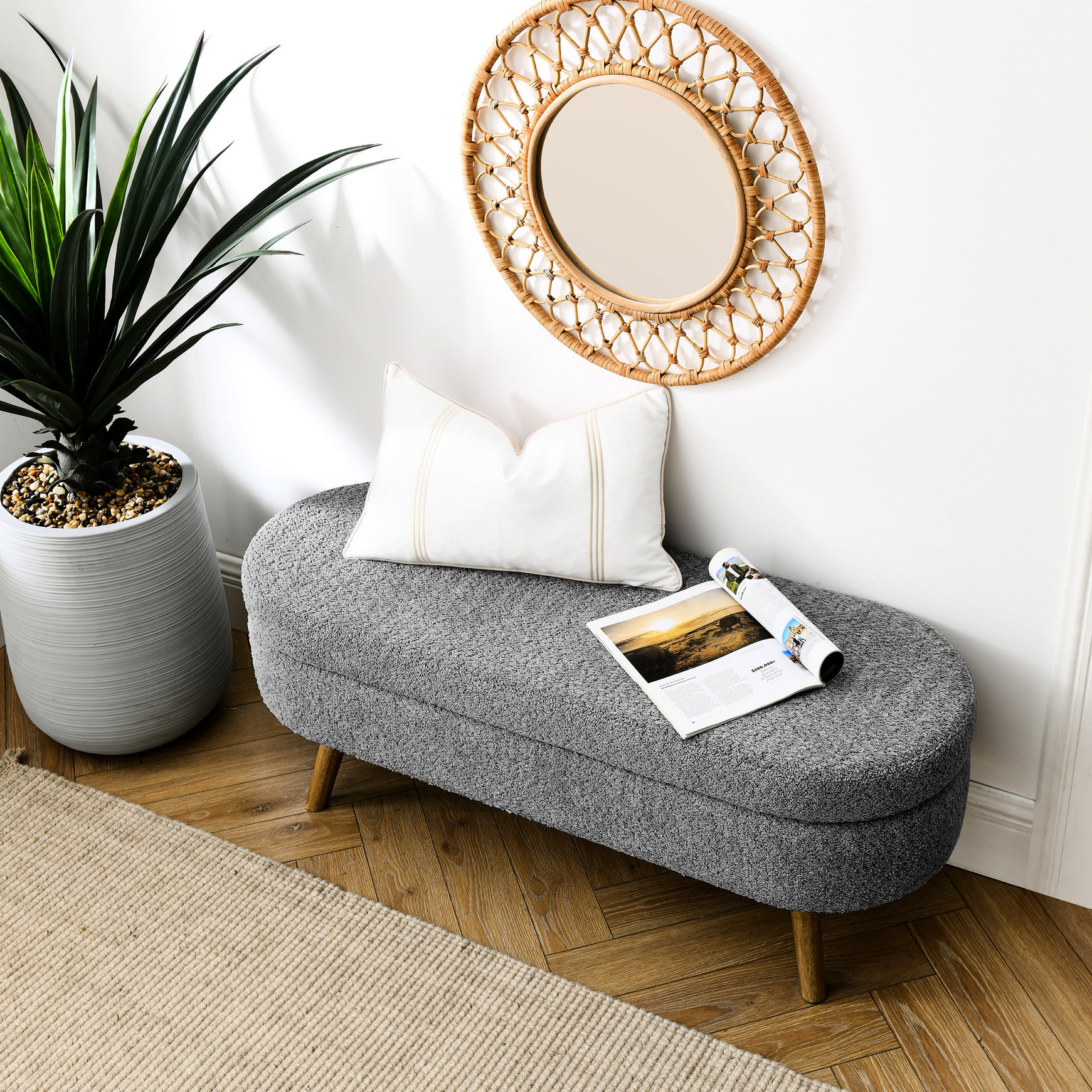 Ebern Designs Grey Storage Bench With Stable Rubber Wood Legs, Handmade ...
