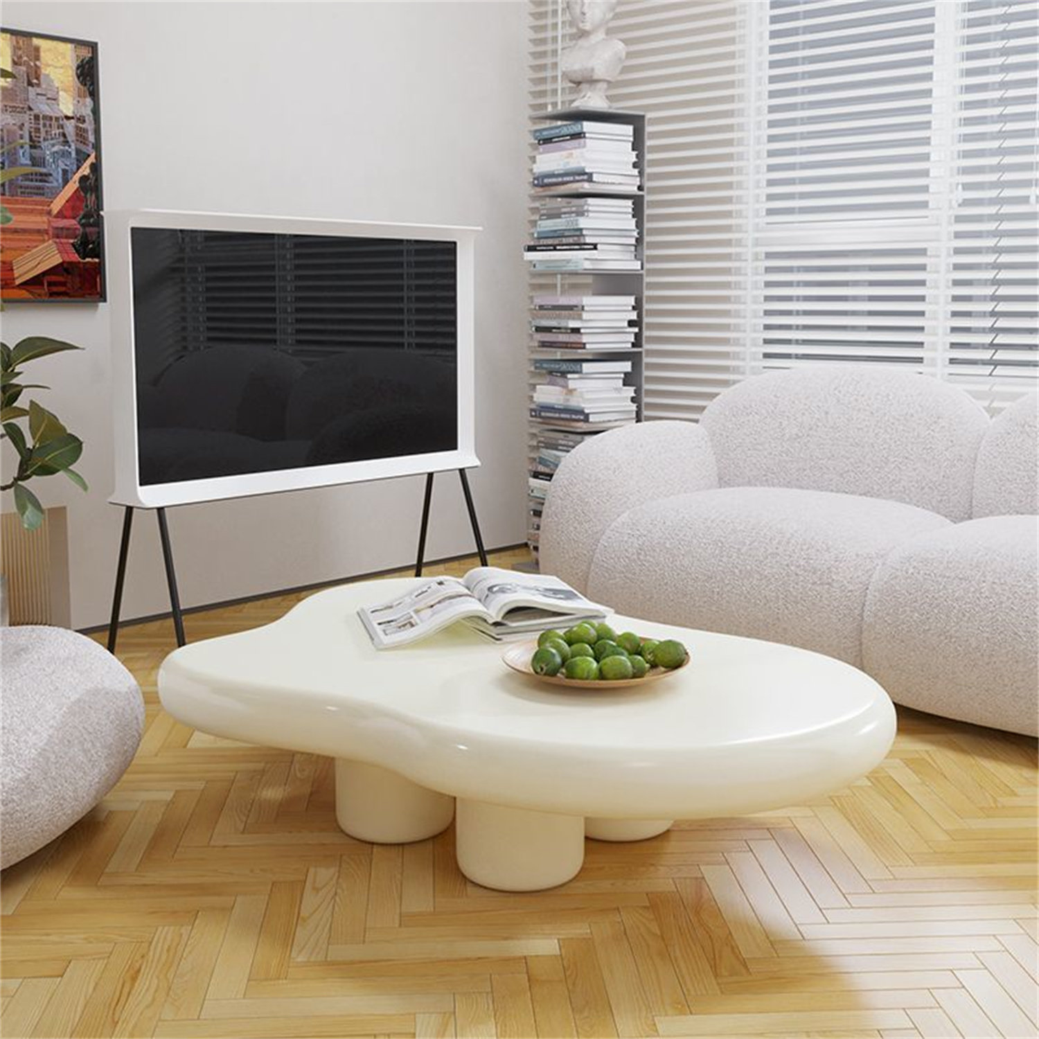 Ivy Bronx Minimalist Cream Colour Cloud Coffee Table - Unique Curved ...