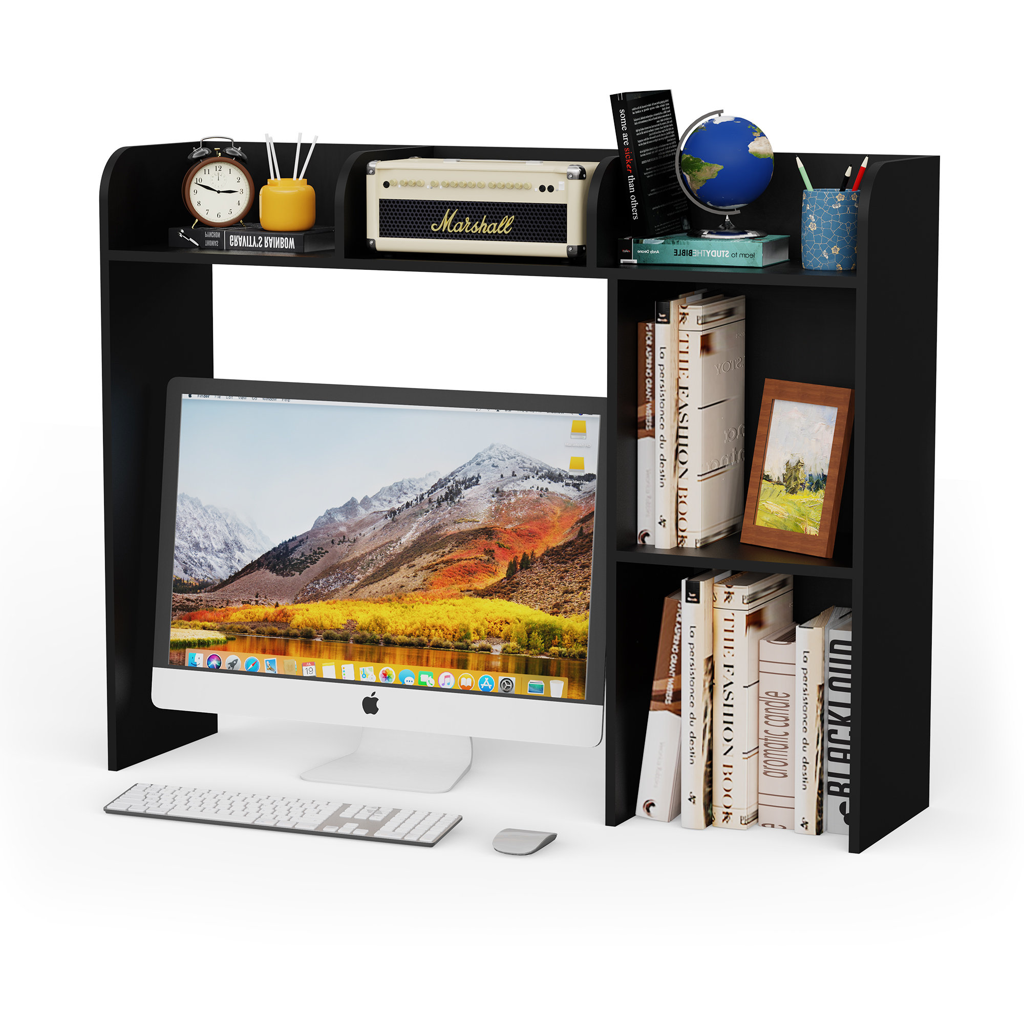 Ebern Designs 37.2" Desktop Bookcase Wood Desk with 5 Shelves ...