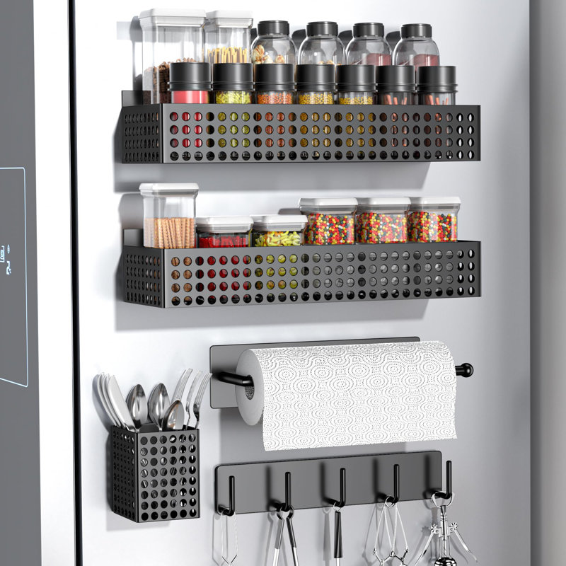 Latitude Run® Magnetic Spice Rack For Refrigerator 2 Tiers And Paper ...
