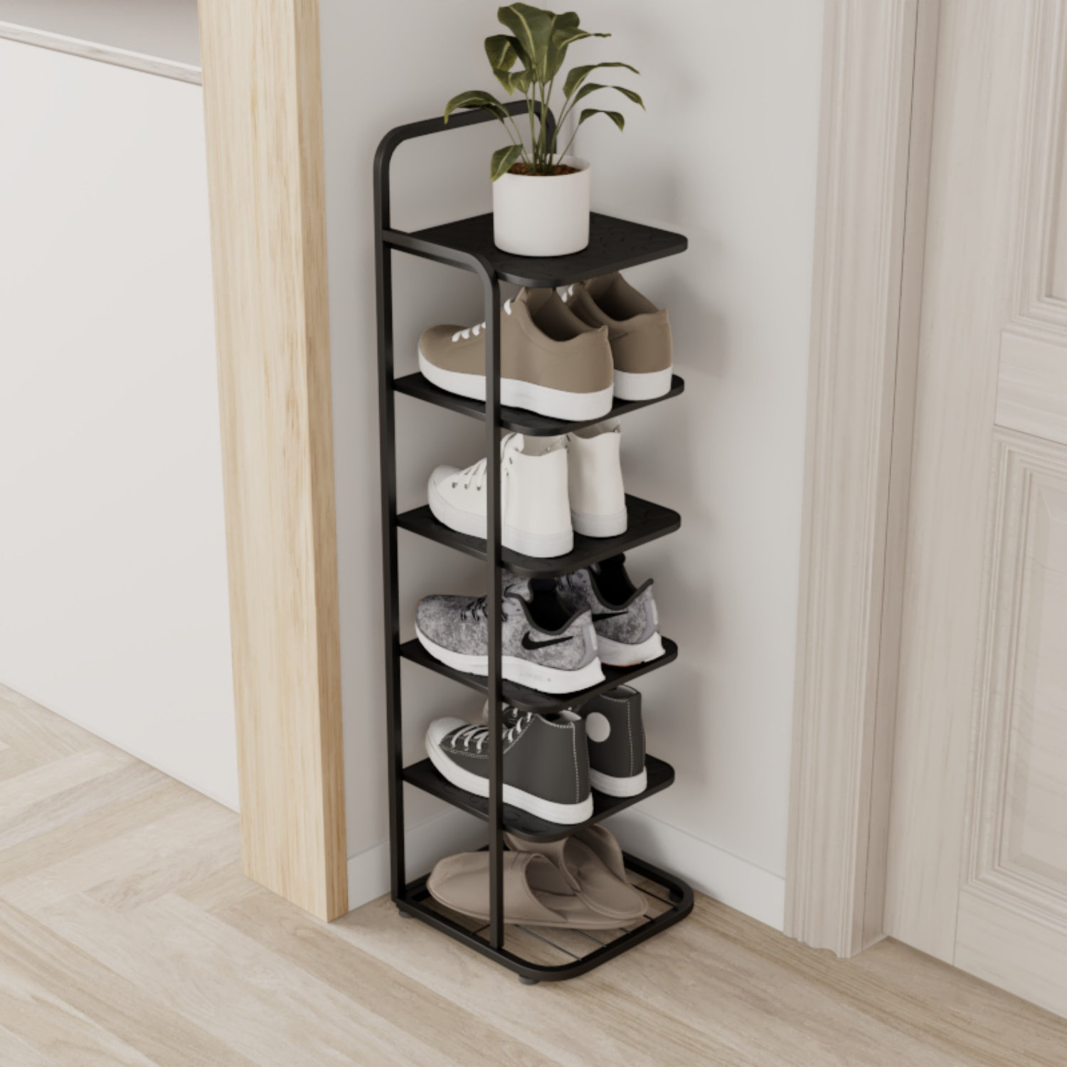 Mercer41 Flat Head Single Rod Shoe Rack White Six Tier | Wayfair