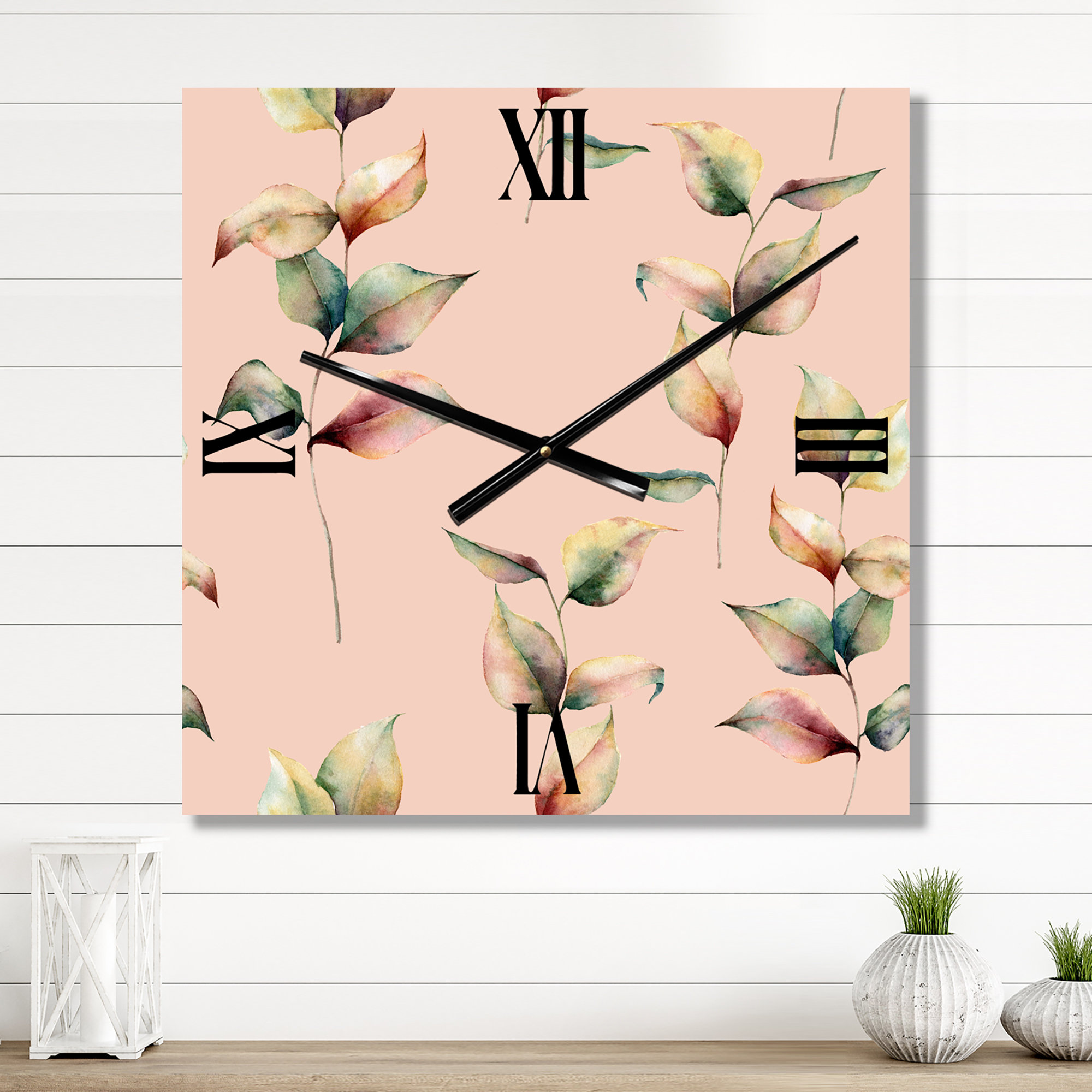 East Urban Home Autumn Leaves and Branch on Pastel Wall Clock | Wayfair