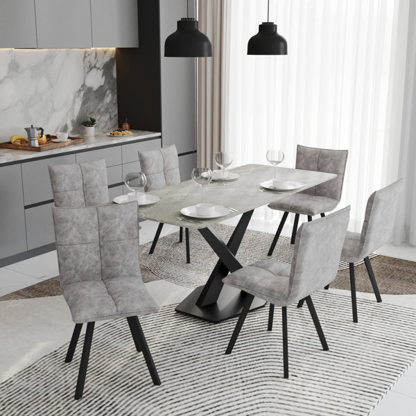 LeisureMod Voren 7-Piece Dining Set With 55" Rectangular Dining Table ...