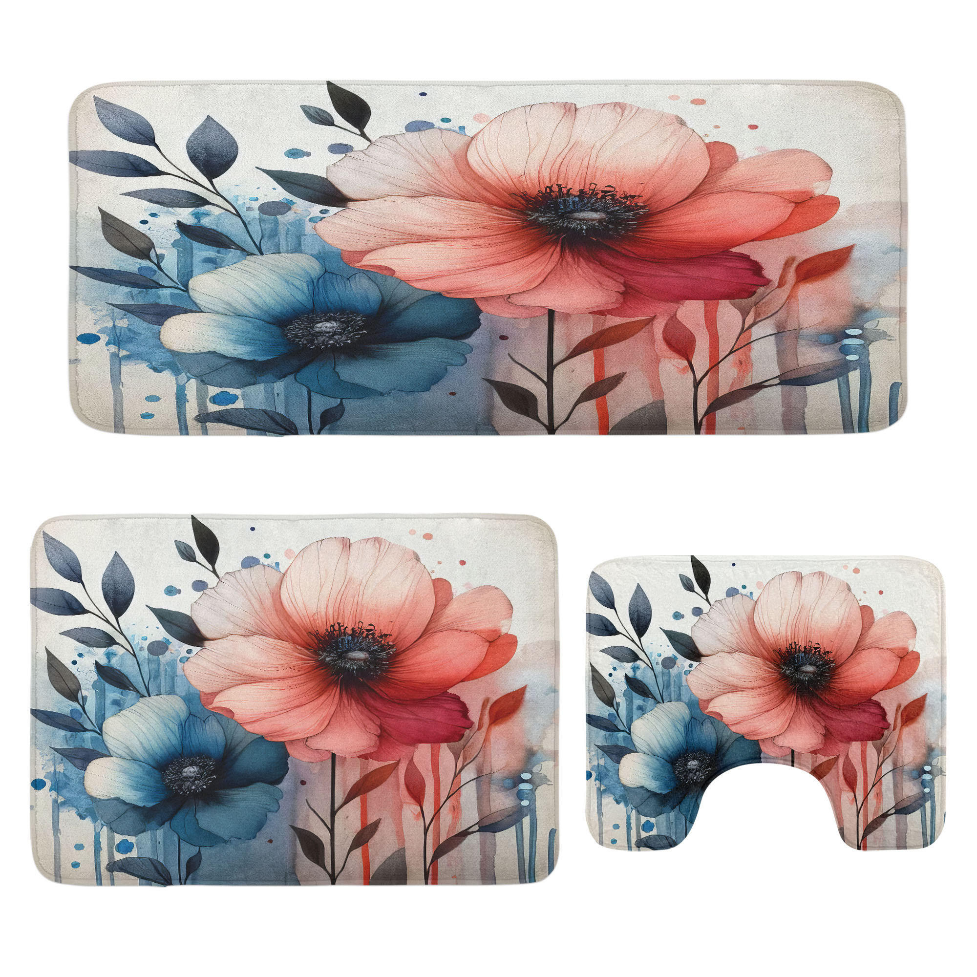 East Urban Home Poppy Bathroom Rug Set 3 Pieces U-Shape & Rectangle ...