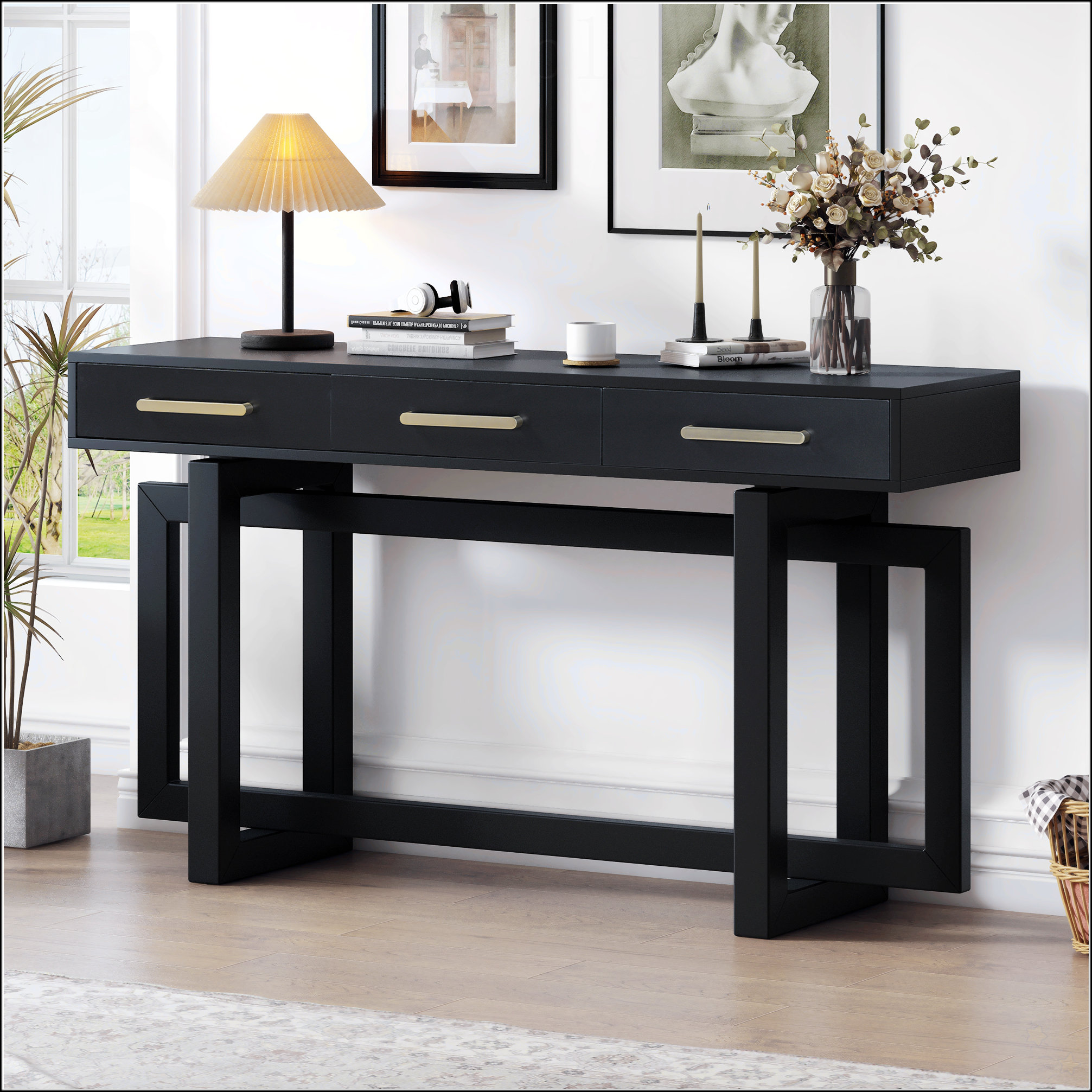 MaMa Elegant Console Table With Three Drawers, Extra Long Entryway ...