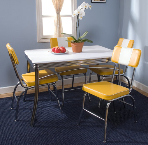 Ebern Designs Birmingham Retro 5 Piece Dining Set with Chrome and ...