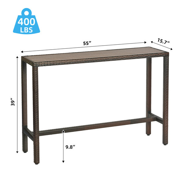 Latitude Run® Outdoor Bar Table Patio Bar Height Outdoor Table 55" Long ...