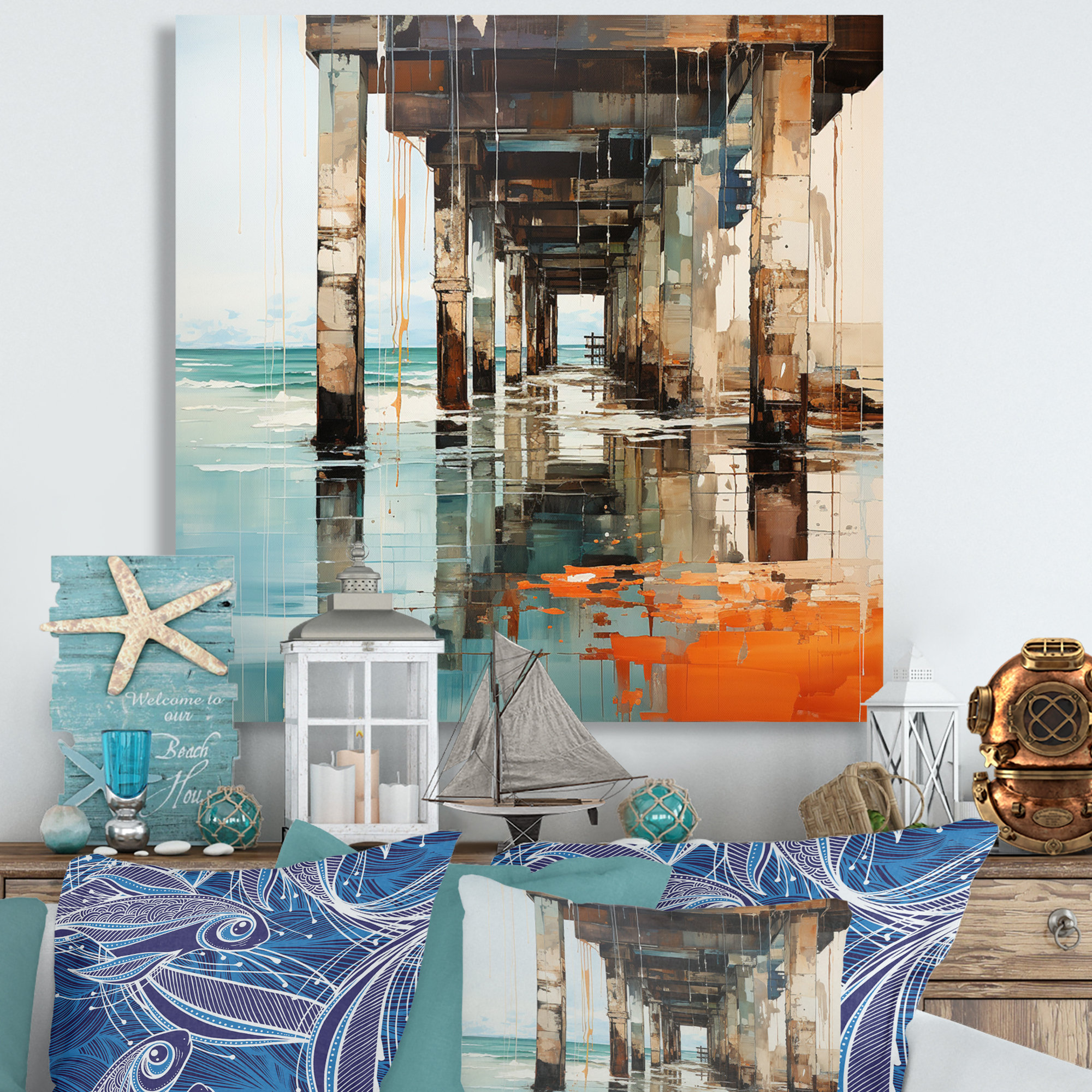 Highland Dunes Coastal Pier Perspective II - Nautical & Beach Metal ...