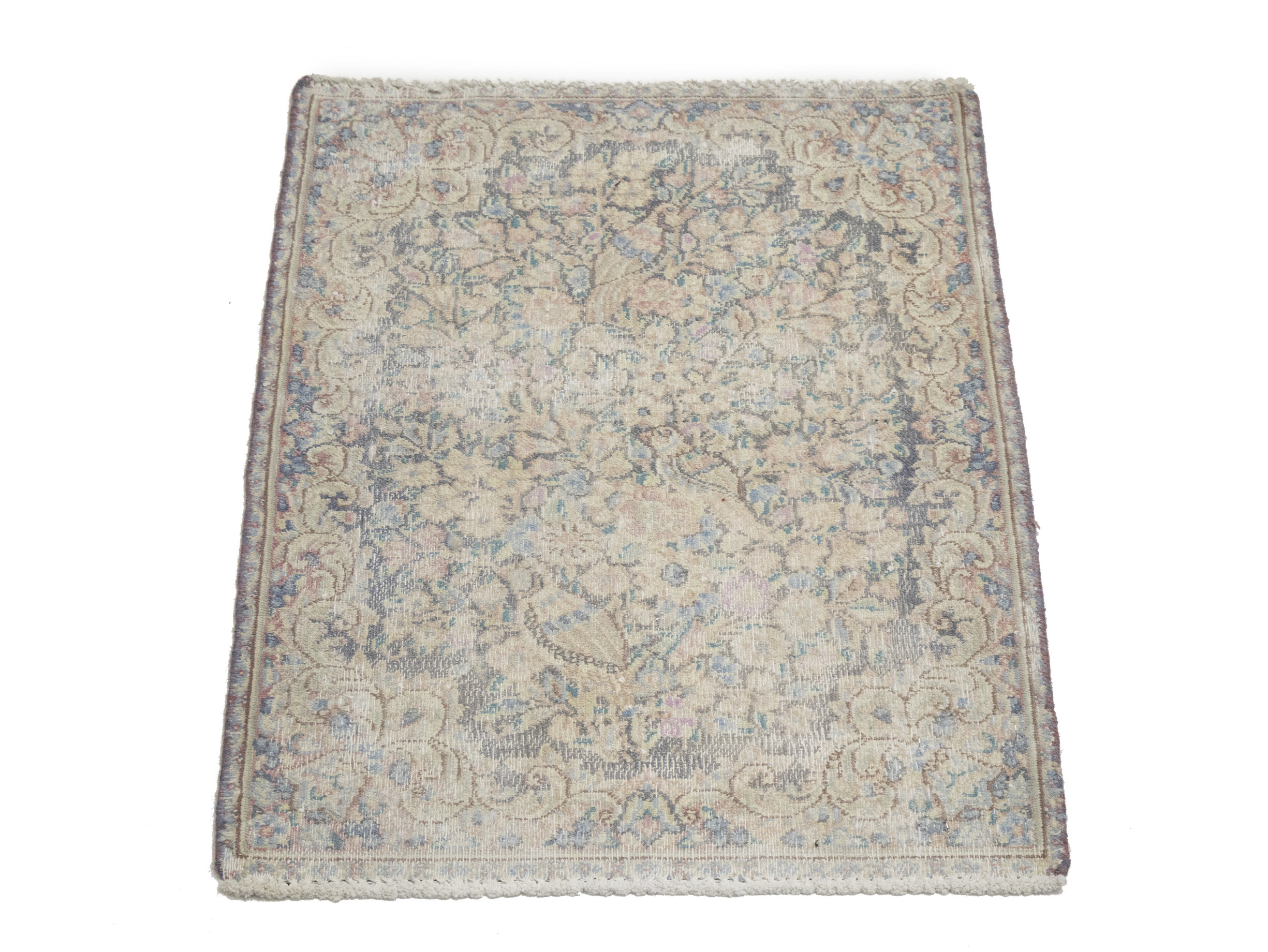 Isabelline Antique Muted Gray Floral 1'9" x 2'4" Distressed Vintage ...