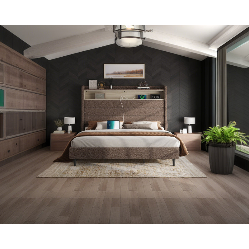 Ivy Bronx Briceson Bed Frame With Led Lights Charging Station Tall ...