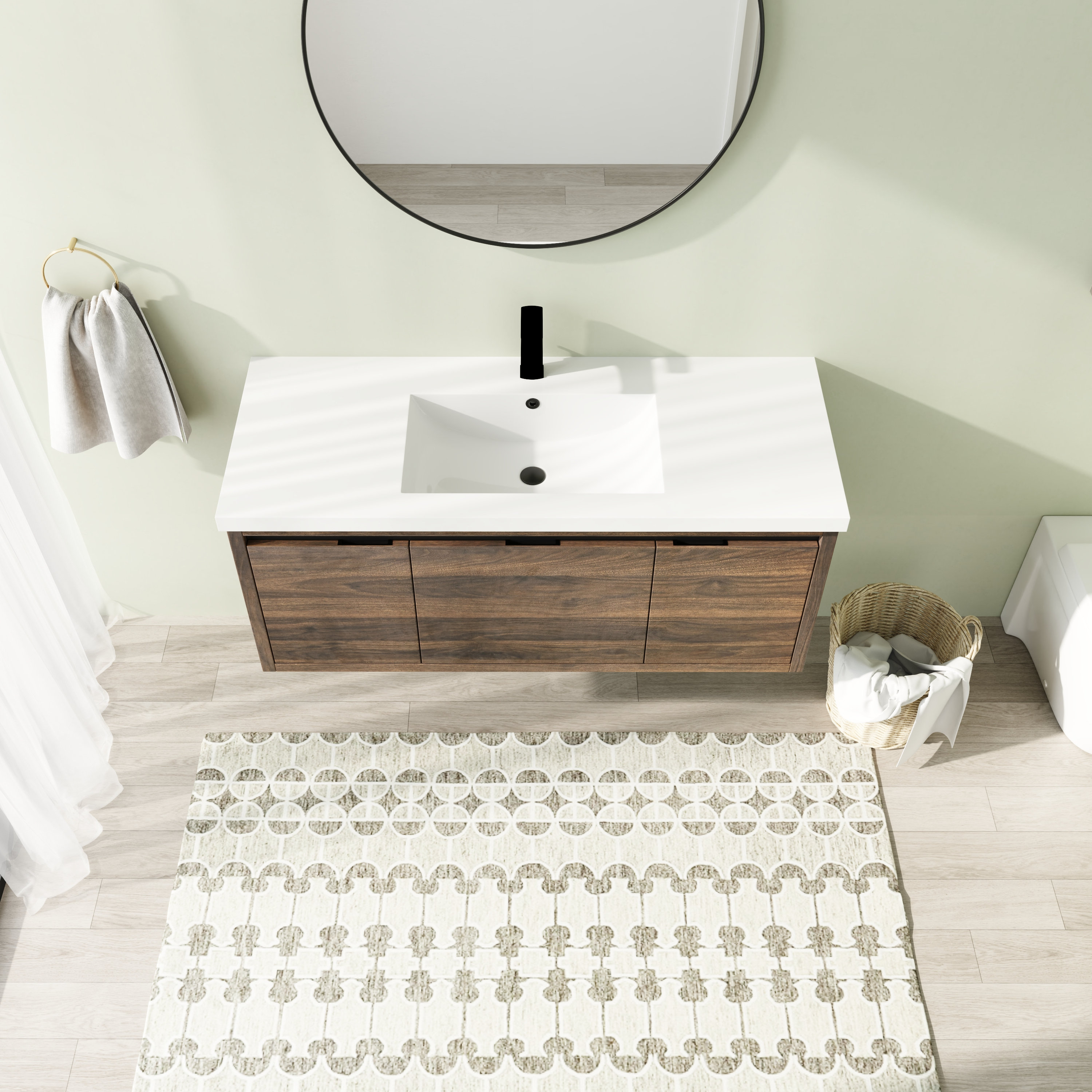 Latitude Run® 48 Inch Wall Mounted Single Bathroom Vanity With Resin ...
