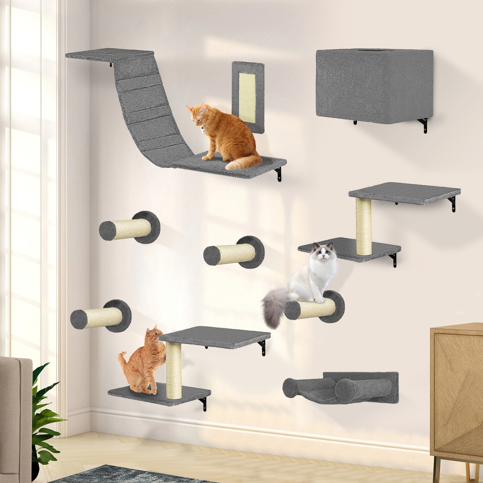 KAMABOKO 10-Piece Wall-Mounted Cat Tree Set In Gray | Wayfair