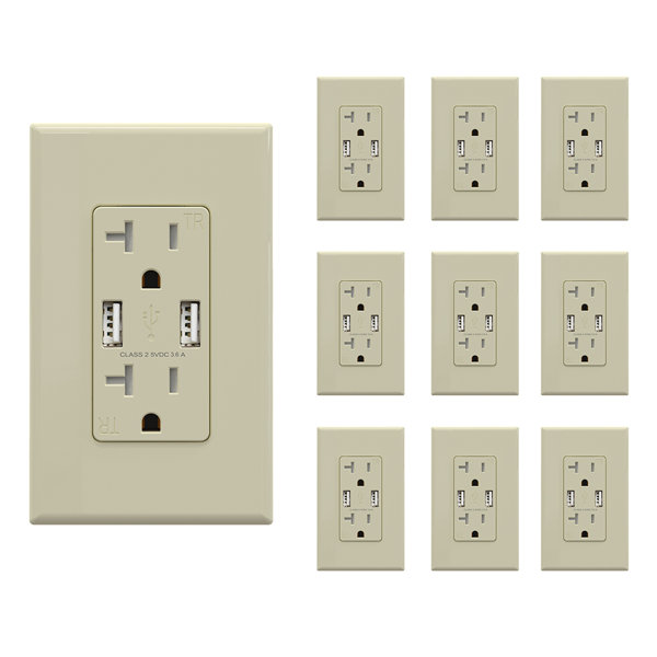ELEGRP Usb Outlet, Tamper Resistant, Wall Plate Included, Ivory (10 ...