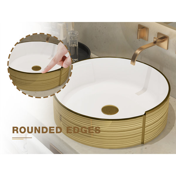 MEJE 16.75" Luxury Golden/Silver Stripe Round Art Basin, Bathroom ...