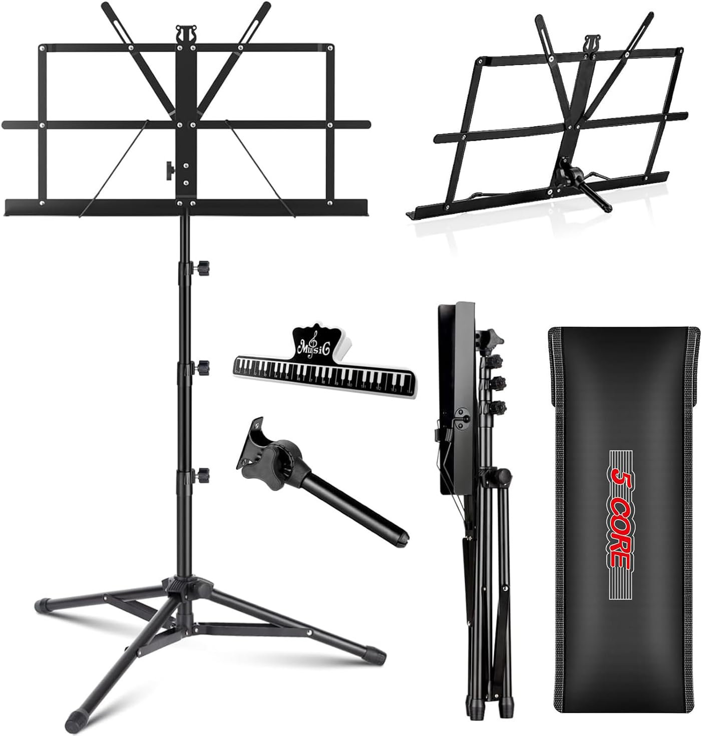 5 Core Music Stand For Sheet Music Portable Tripod Adjustable Folding ...