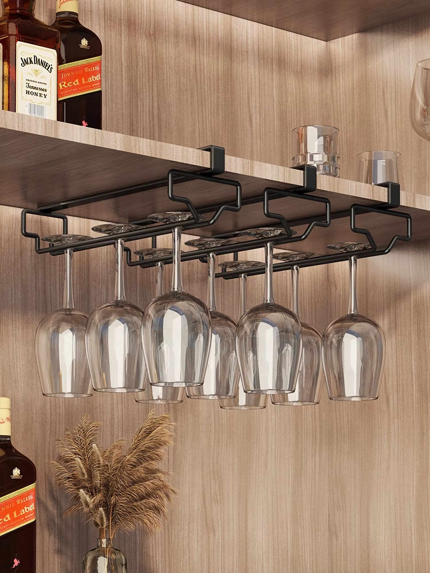 Prep & Savour No-Drill Steel Hanging Wine Glass Rack, Space-Saving ...
